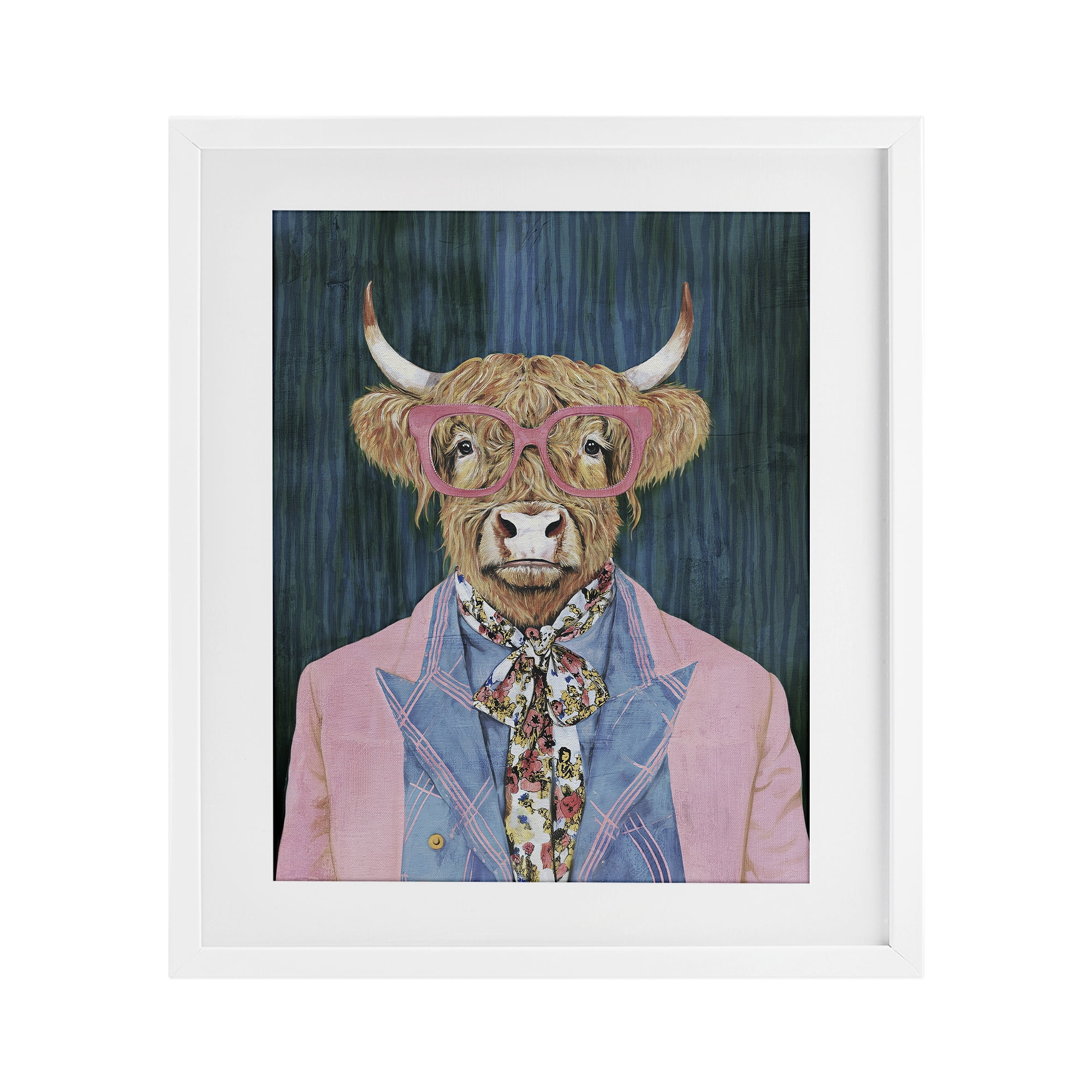 Stupell Industries Gentle Bull Portrait White Framed Print Under Glass ...