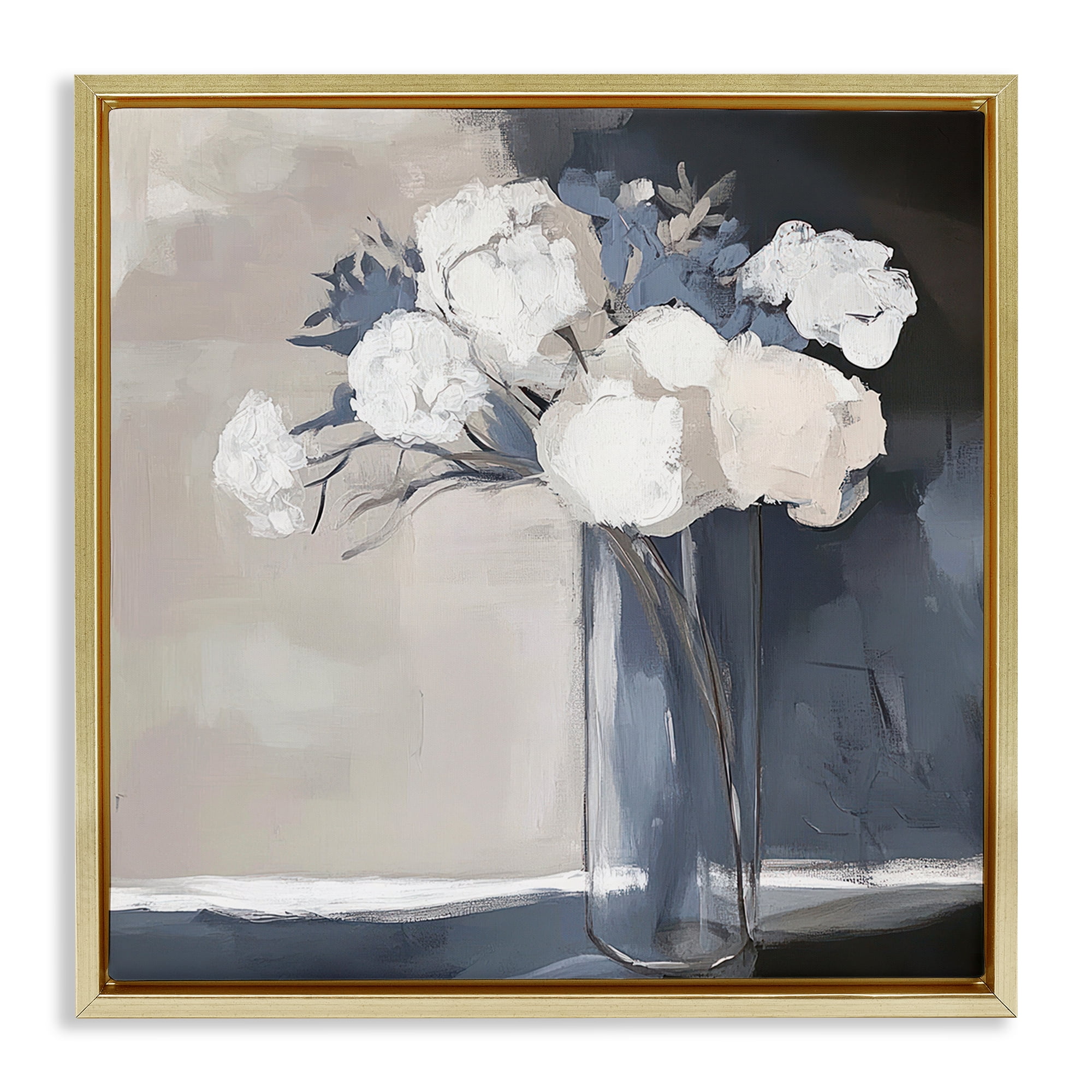 Stupell Industries Gentle Petals Grey & Beige Gold Framed Floater ...