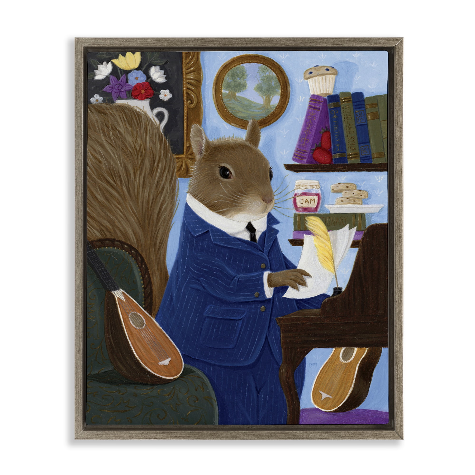 Stupell Industries Gentleman Squirrel Composing Brown Framed Floater ...