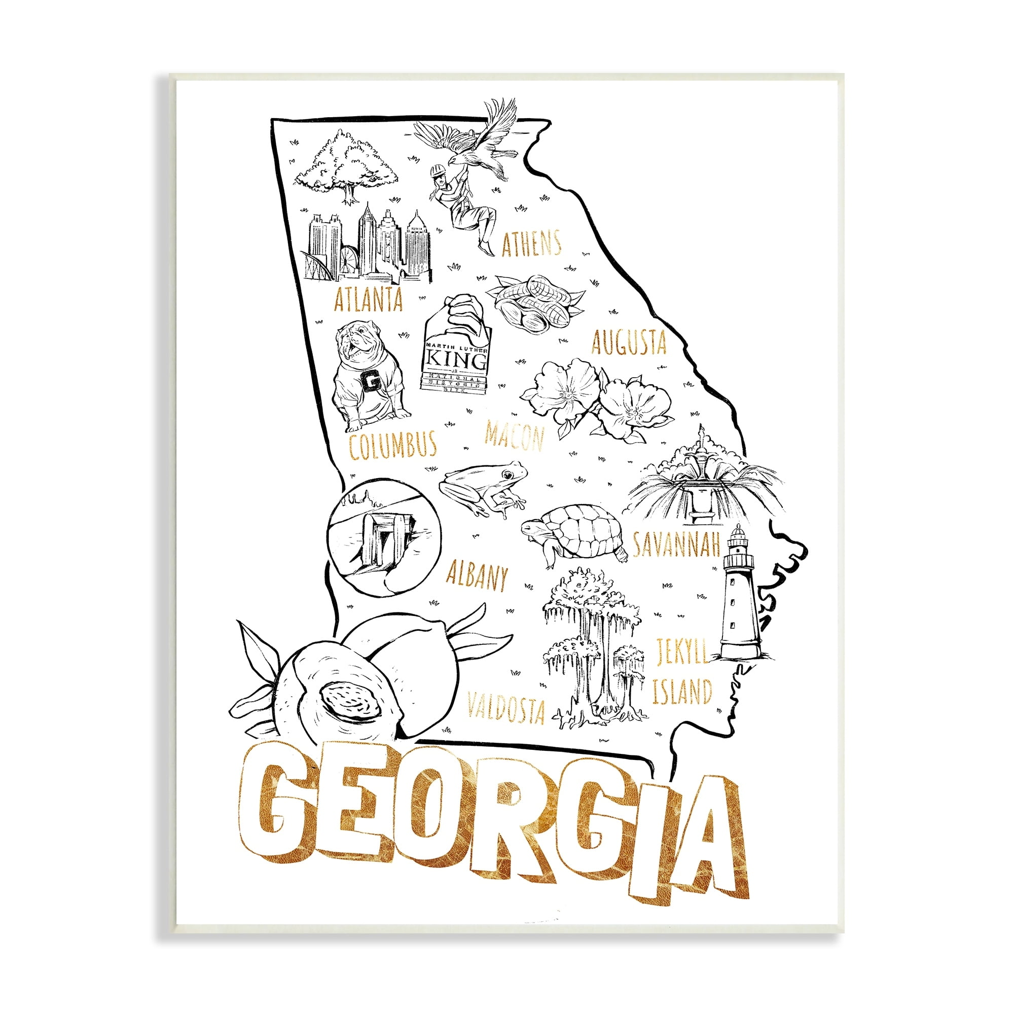 Stupell Industries Georgia Map Landmark Diagram Typography Design Wood ...