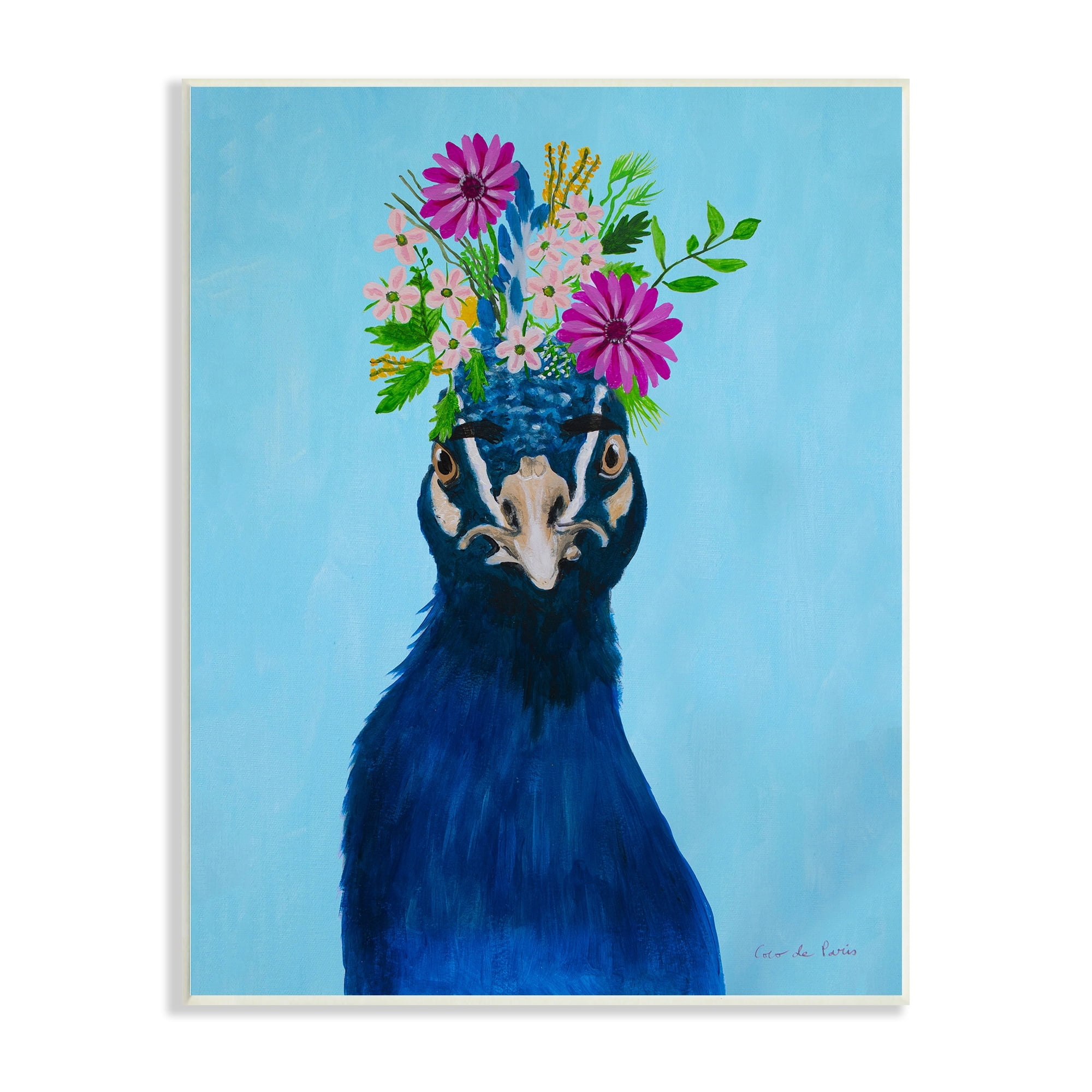 Stupell Gerbera Forget Me Not Flowers Royal Blue Peacock Portrait Wood ...