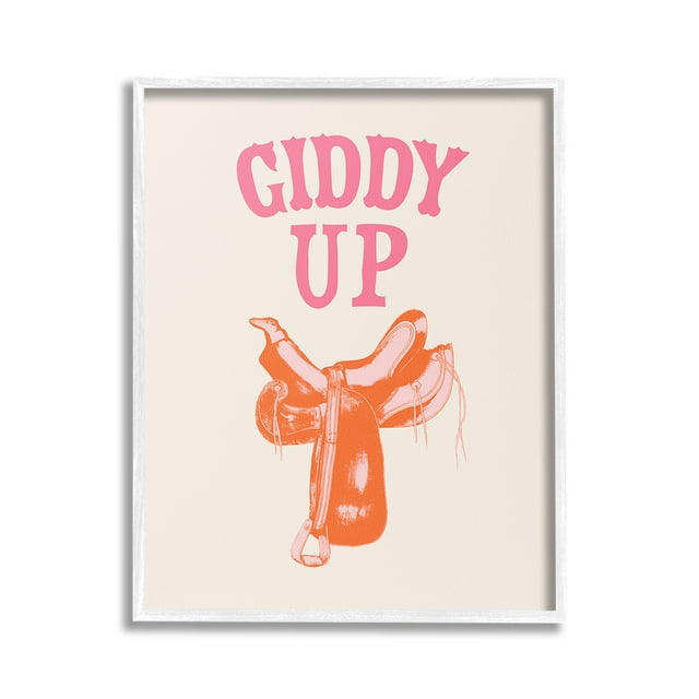 Stupell Industries Giddy Up Phrase Typography Painting White Framed Art ...