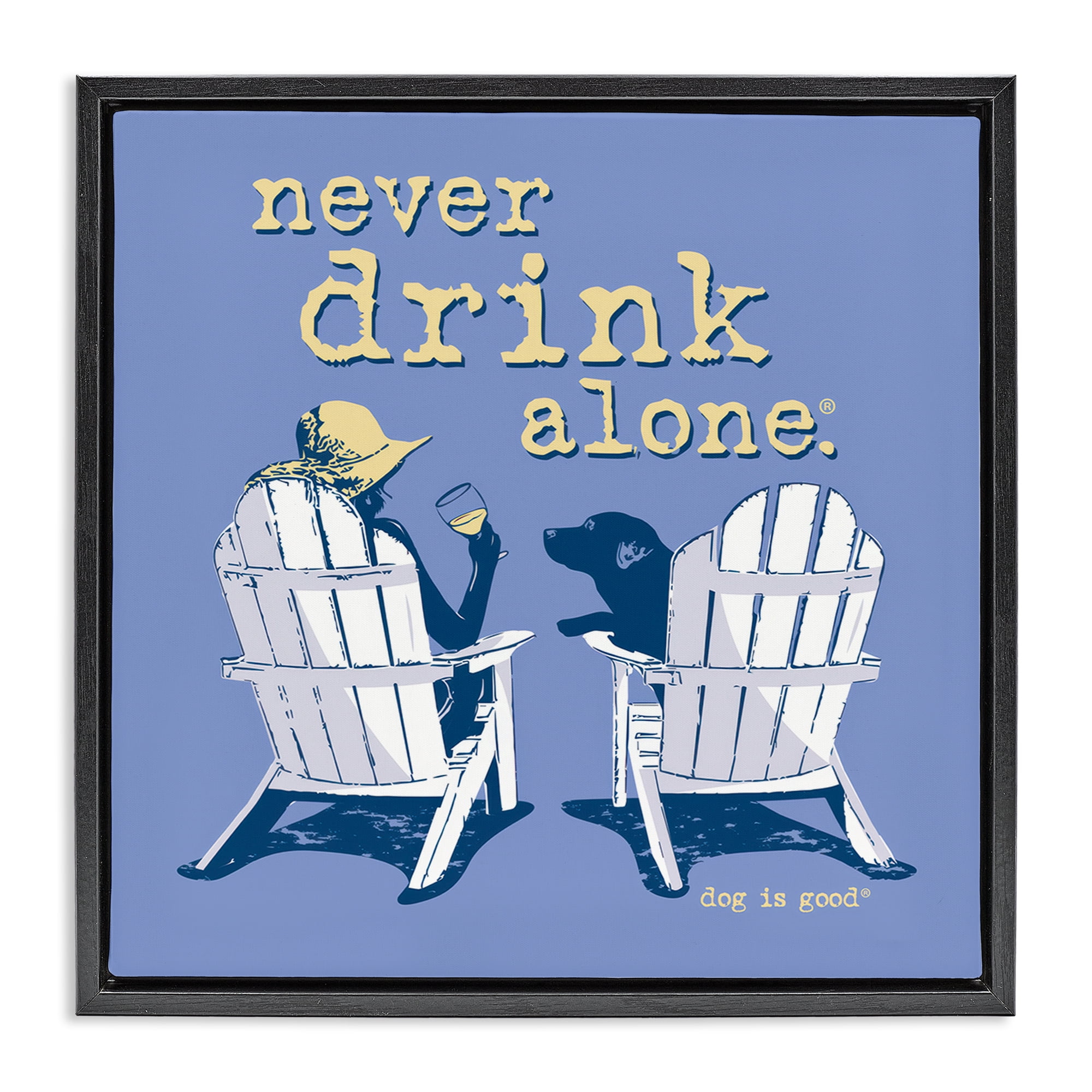 Stupell Industries Girl & Dog Drink Alone Animals Painting Black ...
