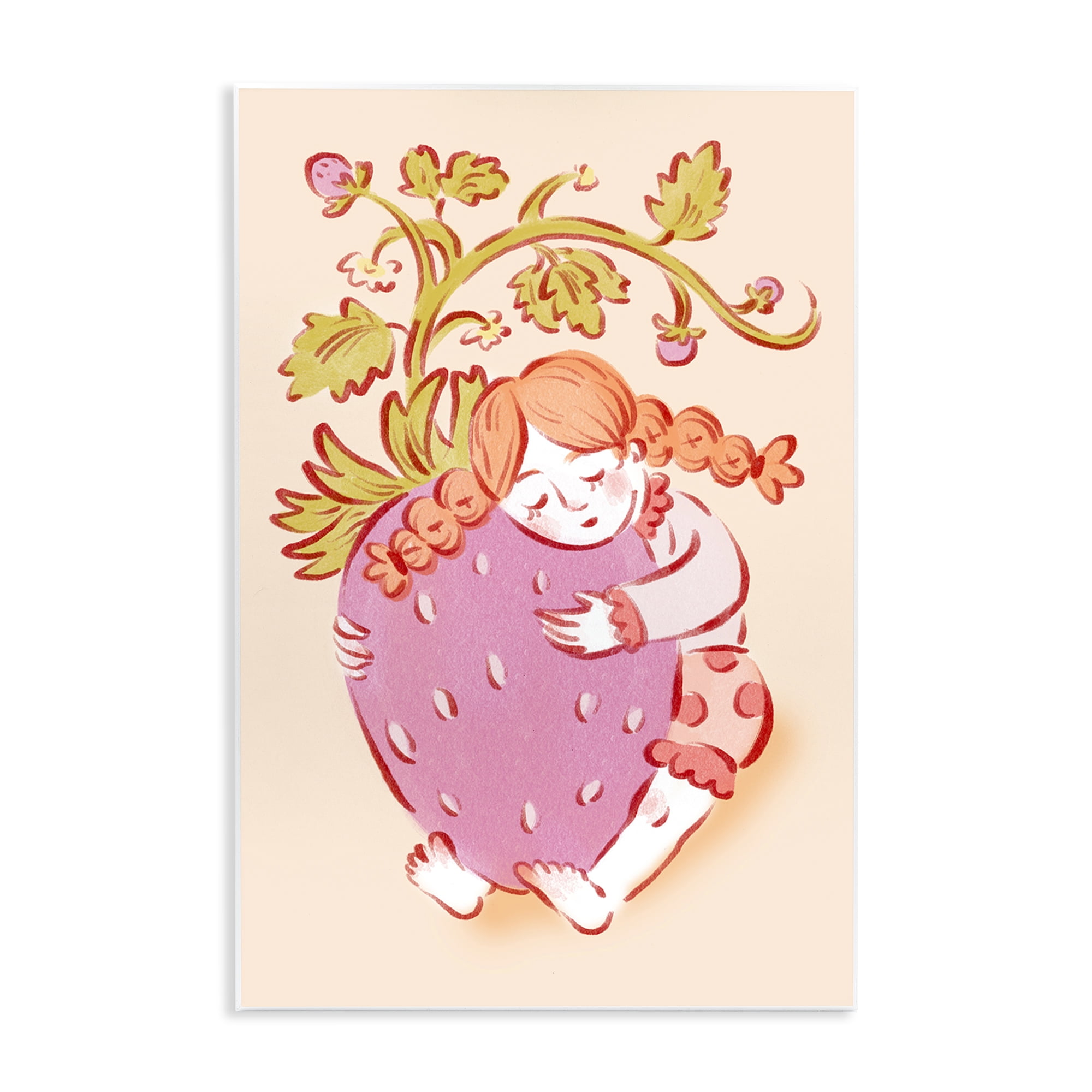 Stupell Industries Girl Hugging Strawberry People Painting Unframed Art ...