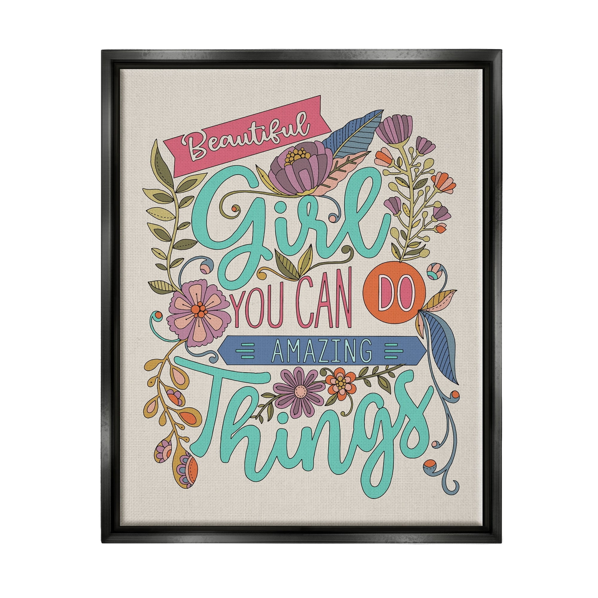 Stupell Industries Girl Power Fun Motivational Intricate Floral Pattern ...