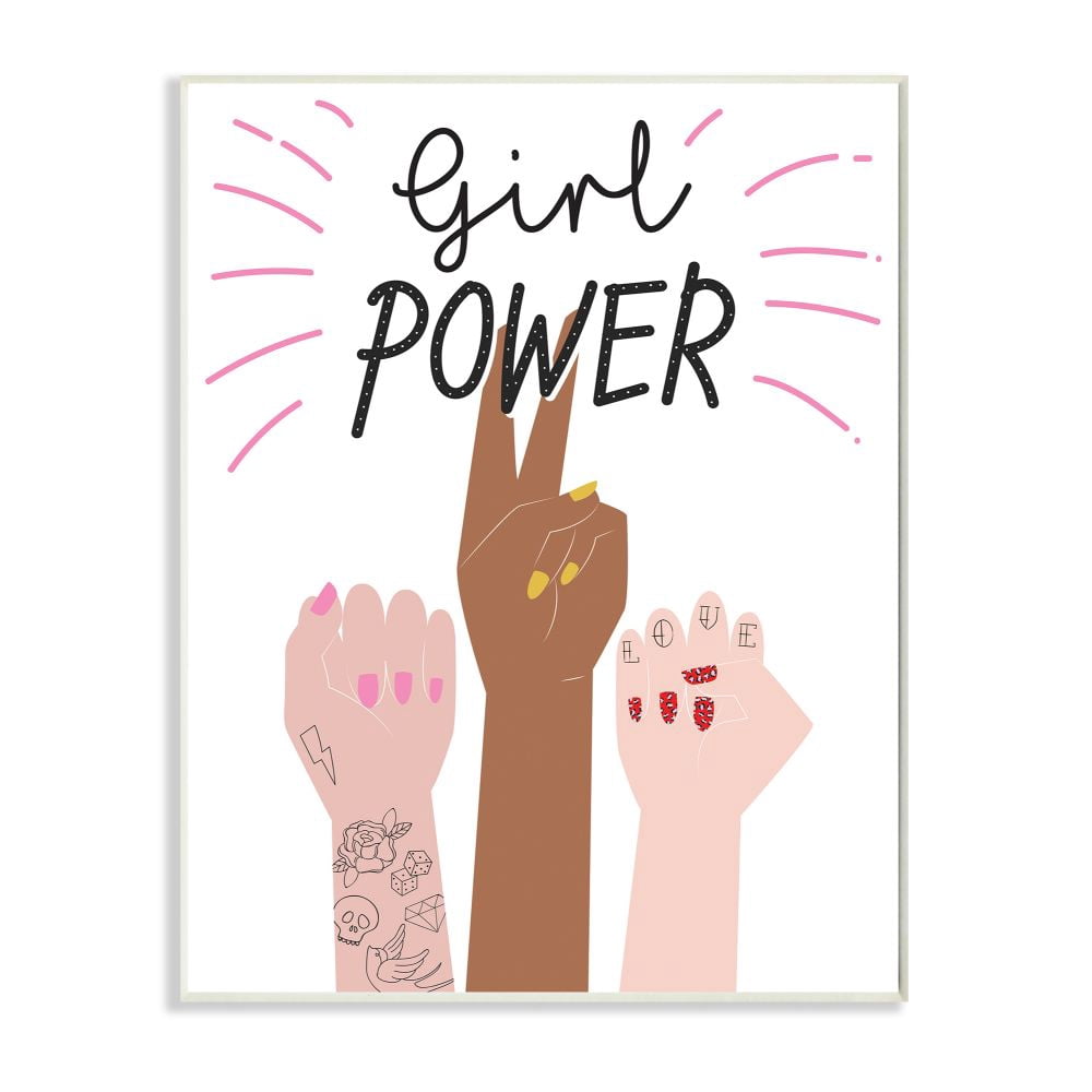 Stupell Industries Girl Power Motivational Phrase with Raised Fist Hand ...