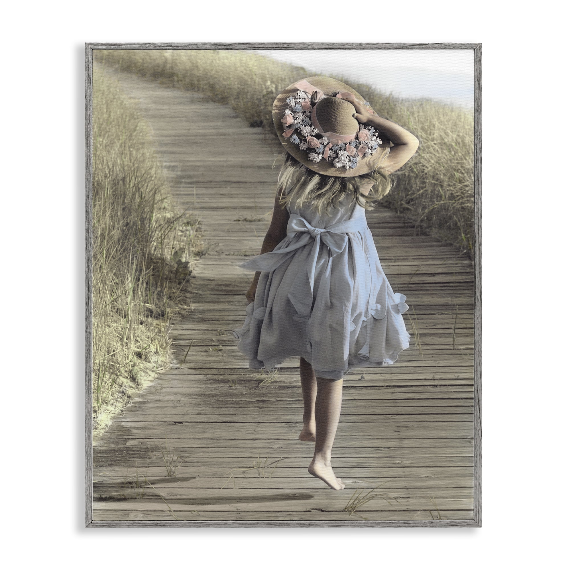 Stupell Industries Girl With Sun Hat Walking Gray Framed Giclee Art ...