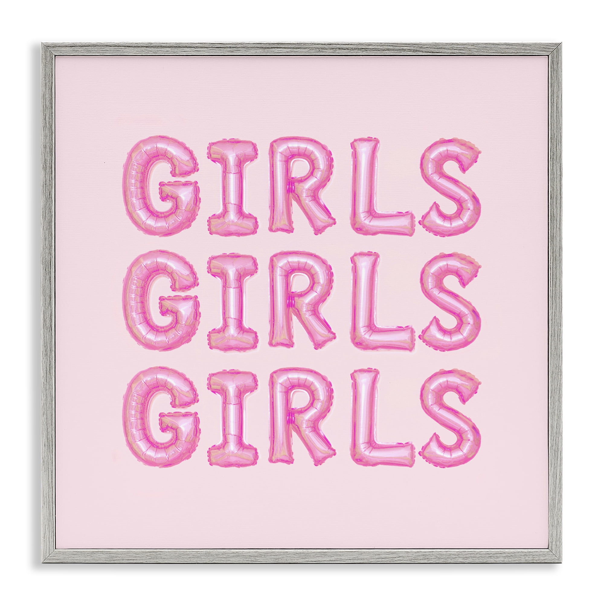 Stupell Industries Girls Letters Party Balloons Gray Framed Giclee Art ...