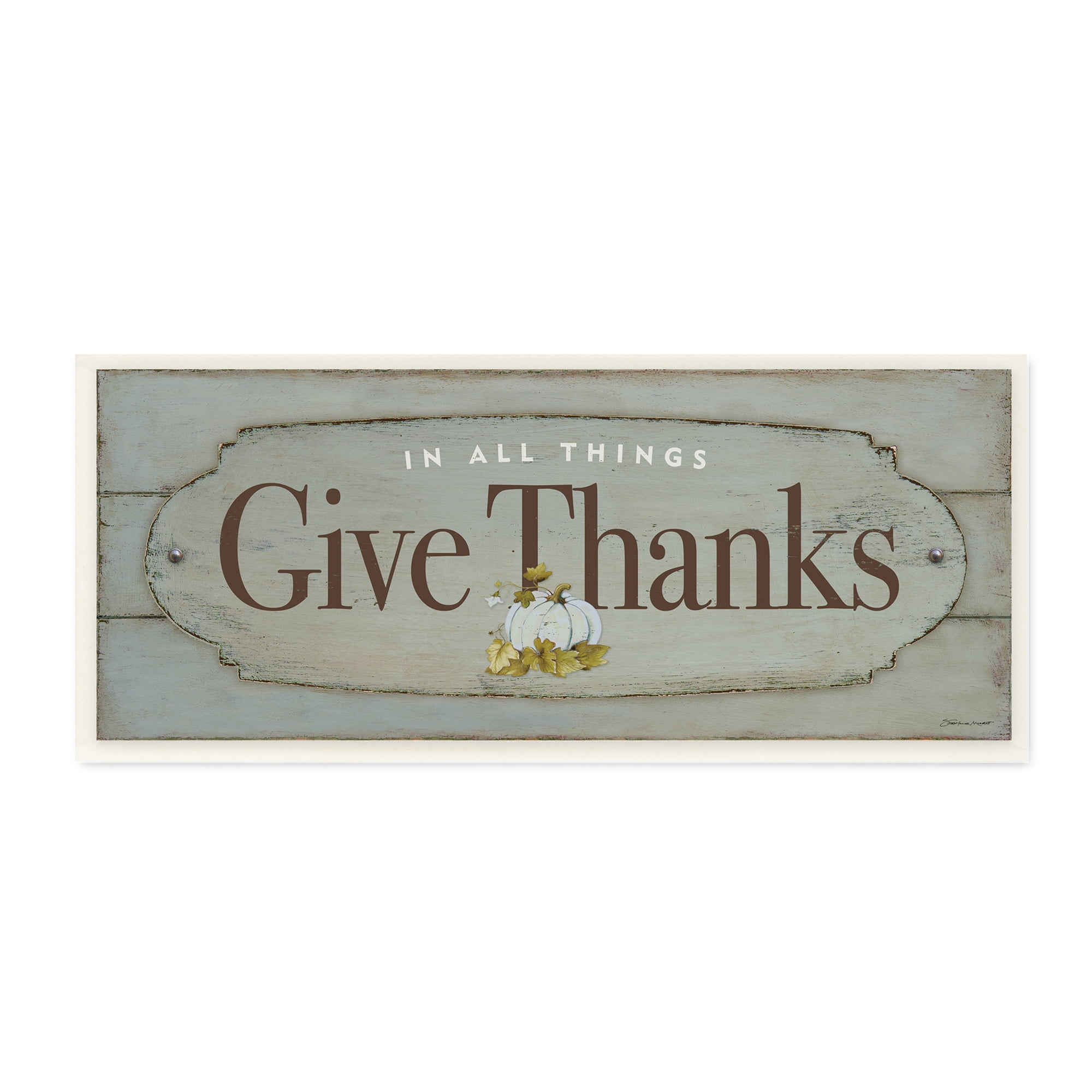 Stupell Industries Give Thanks Blue Wood Texture Fall Wall Plaque by ...