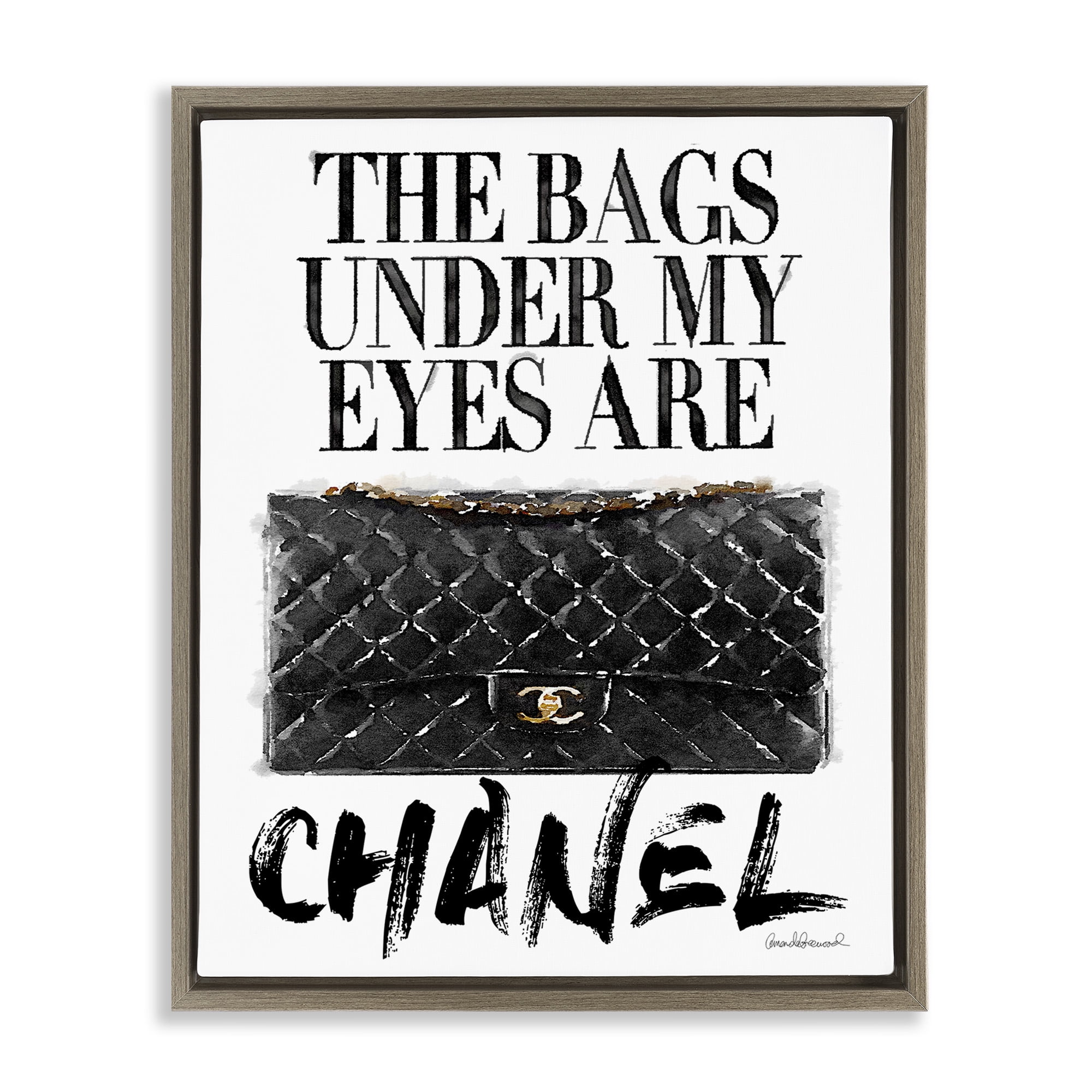 Stupell Industries Glam Bags Under My Eyes Beauty & Fashion Painting Brown Floater Framed Canvas ...