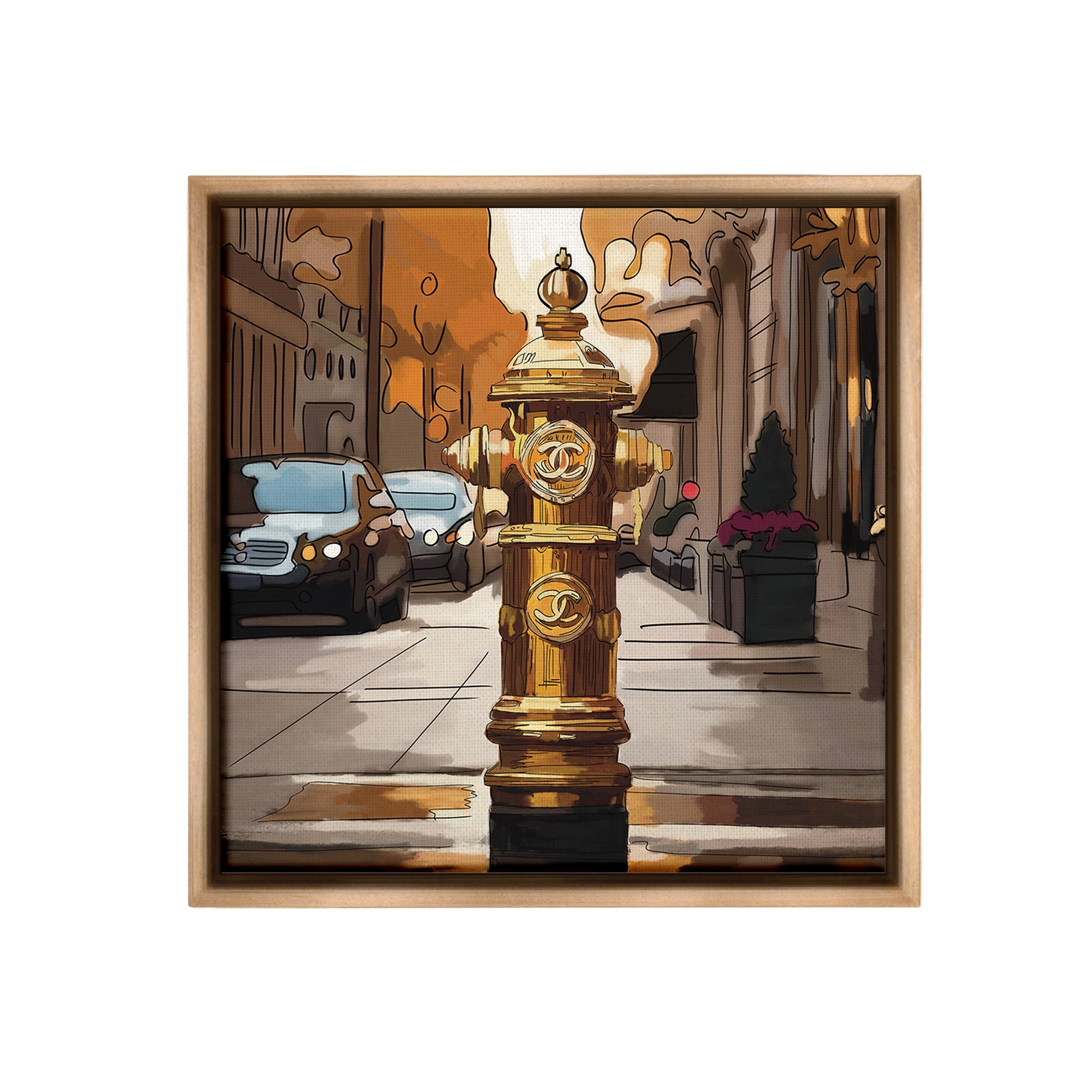 Stupell Industries Glam City Hydrant Abstract Painting Brown Floater ...