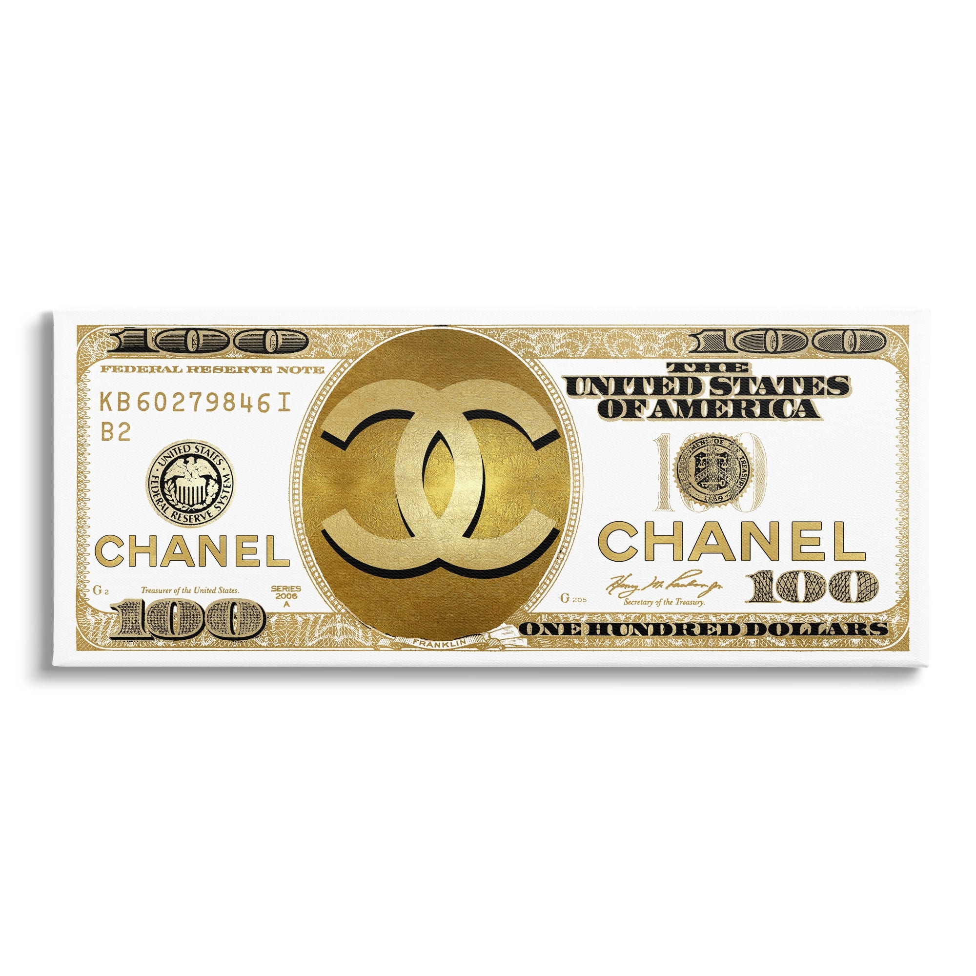 Stupell Industries Glam Designer Fashion Logo Money Dollar Bill Canvas ...