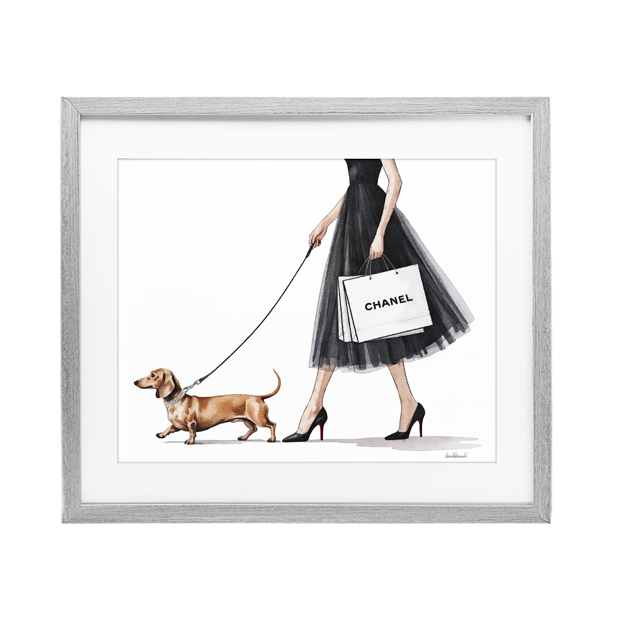 Stupell Industries Glam Dog Walking Gray Framed Print Under Glass ...