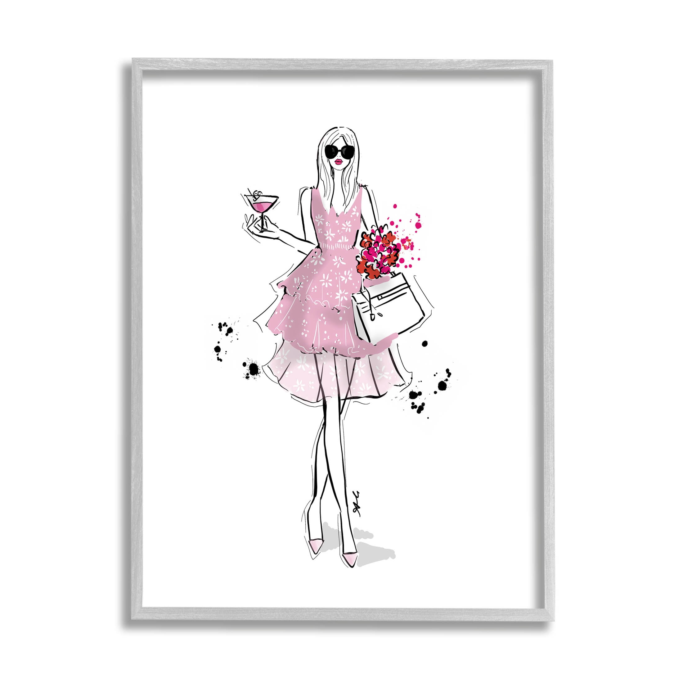Stupell Industries Glam Fashion Party Girl Graphic Art Gray Framed Art ...