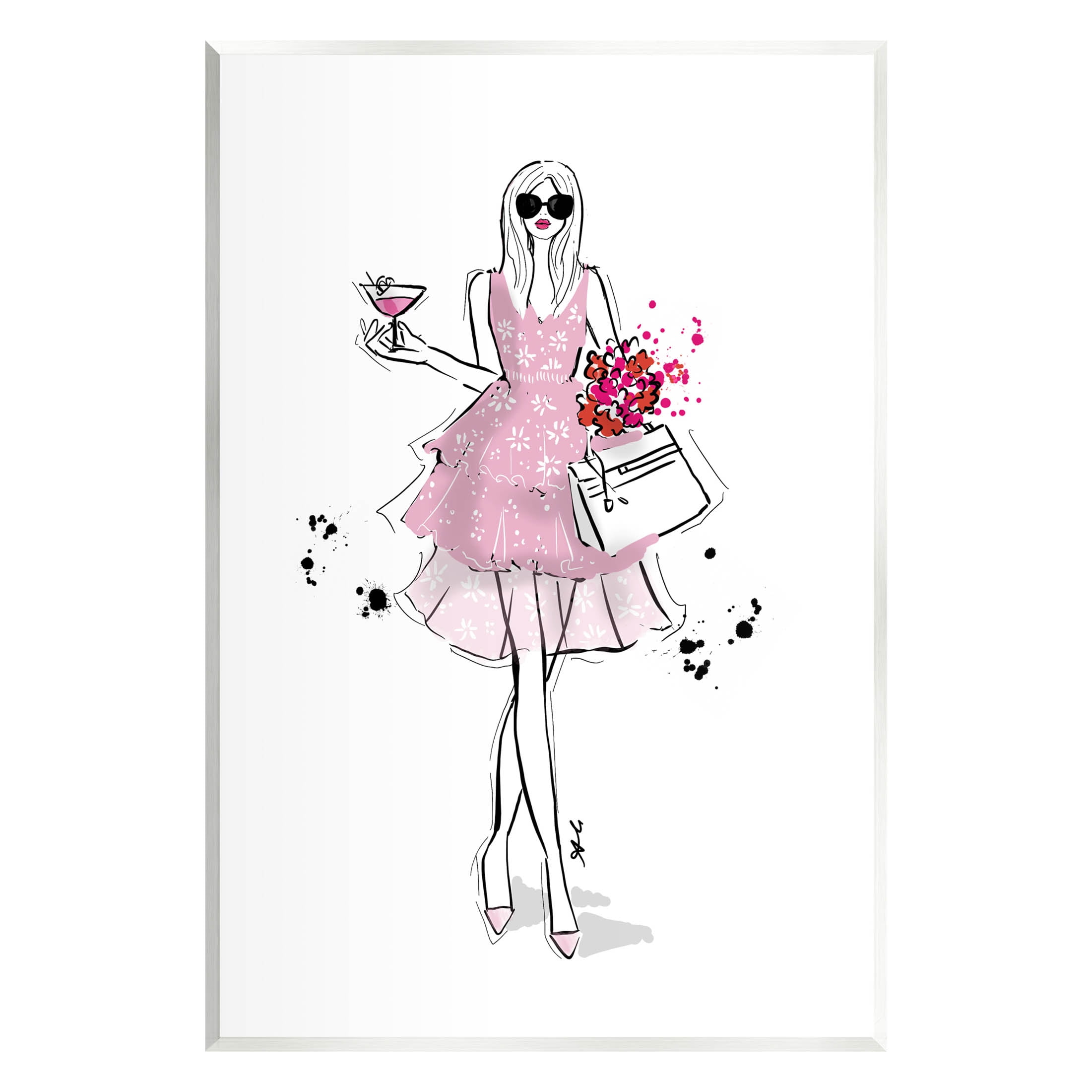 Stupell Industries Glam Fashion Party Girl Floral Art Print by Alison ...
