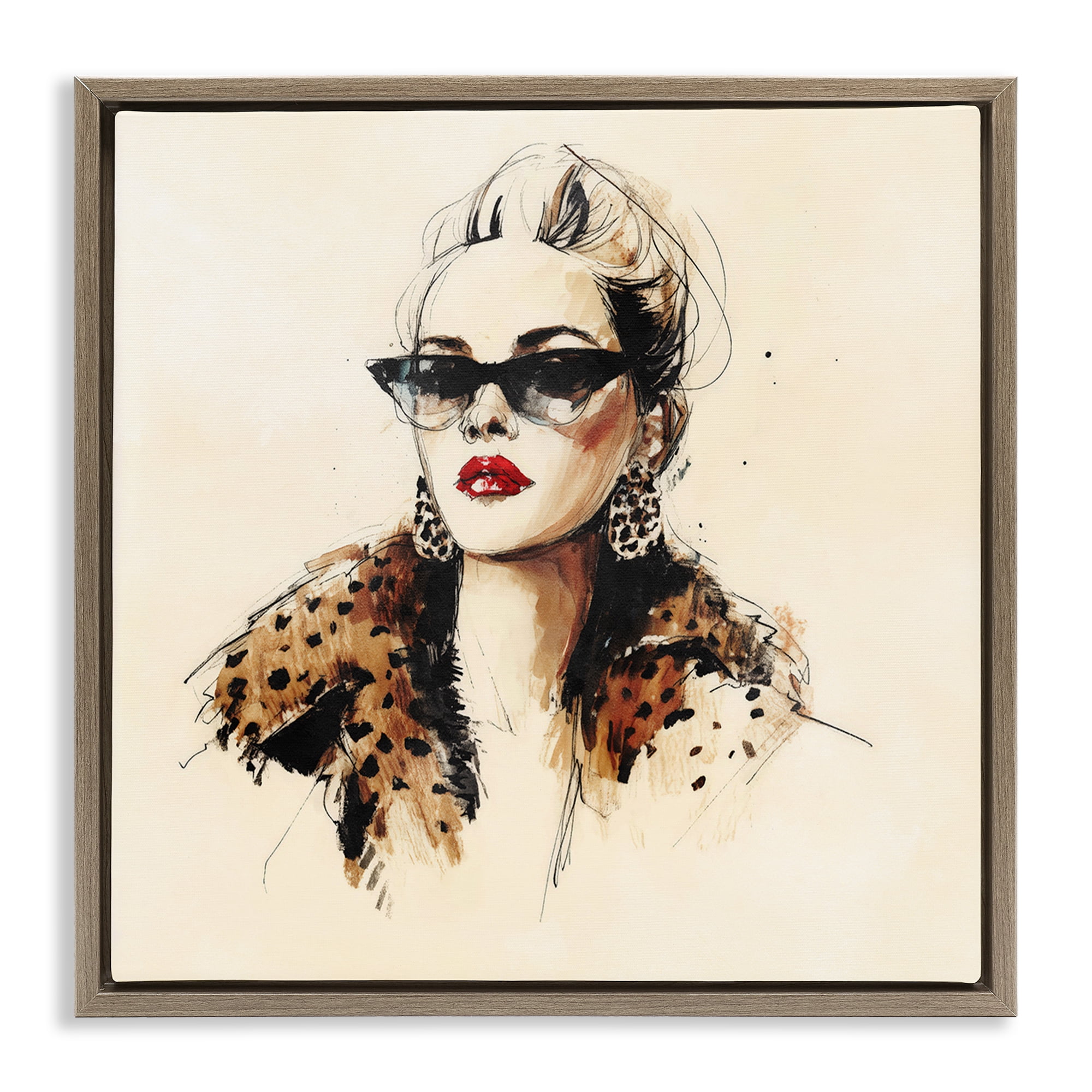 Stupell Industries Glam Leopard Sonata Portrait Brown Framed Floater ...