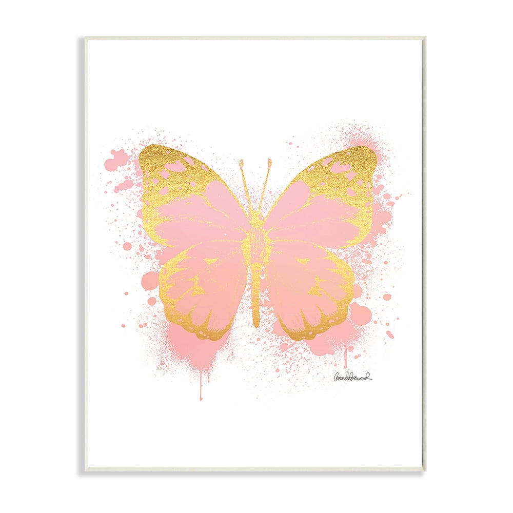 Stupell Industries Glam Pink Gold Butterfly Abstract Paint Splatter ...