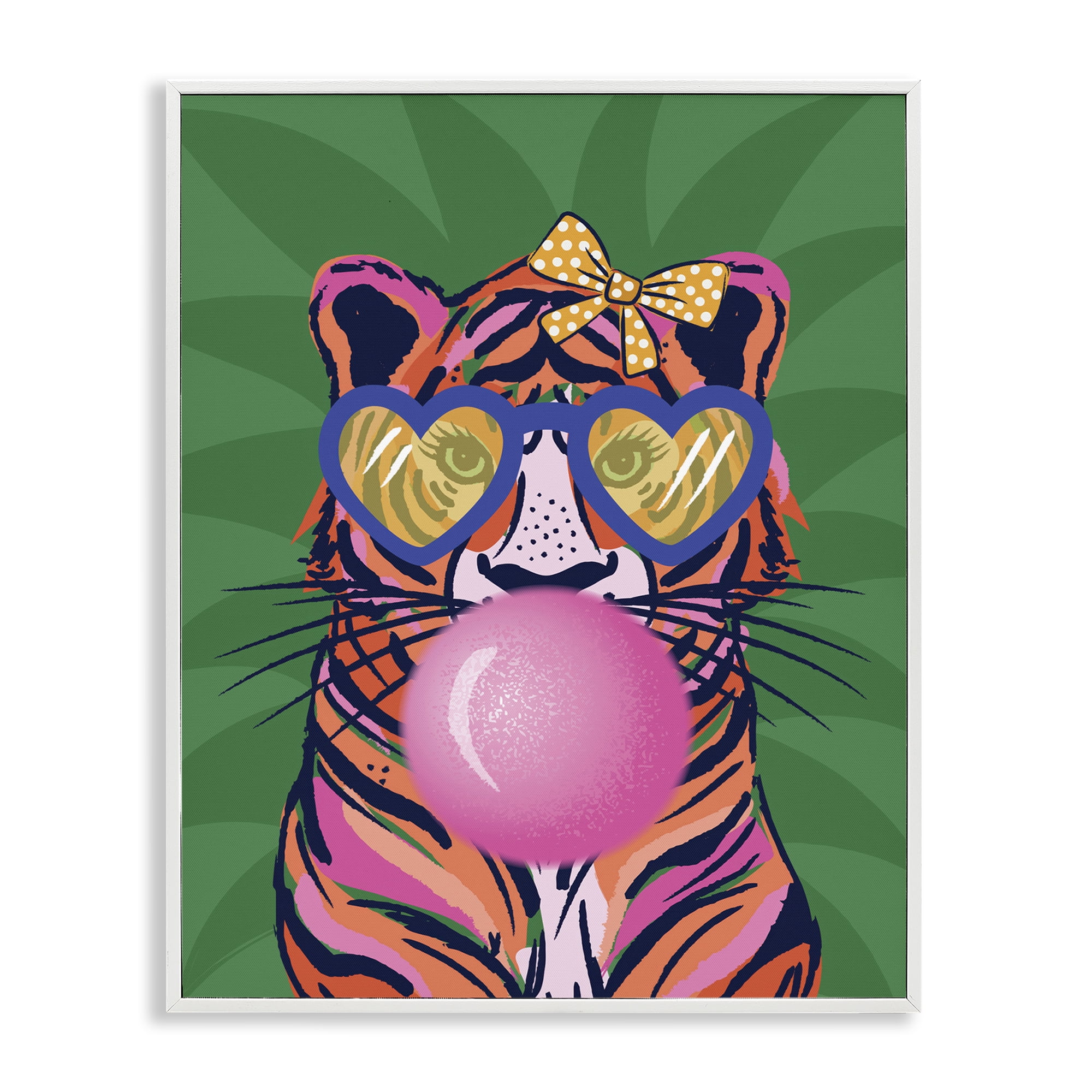 Stupell Industries Glam Tiger Bubble Gum Animals Painting White Framed ...