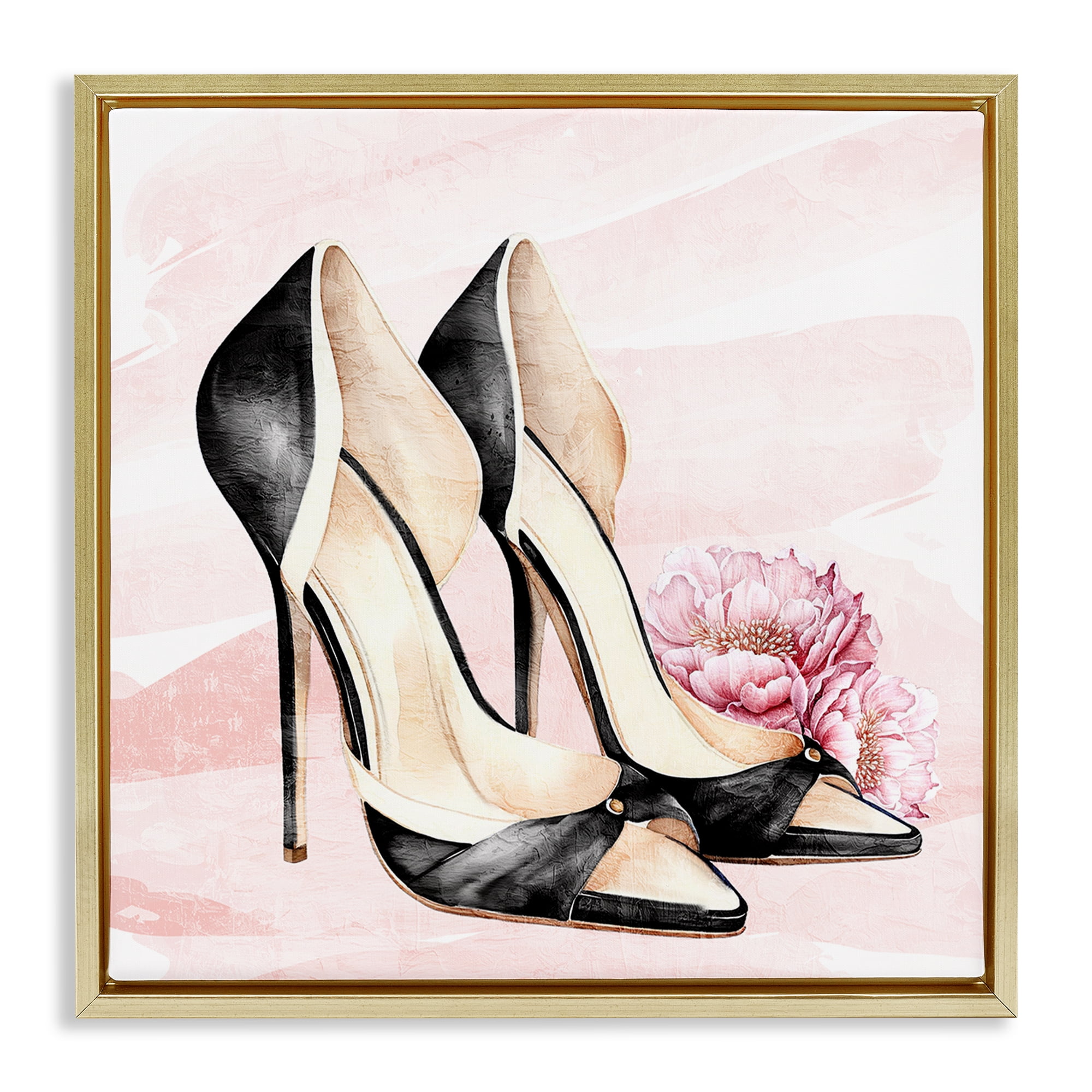 Stupell Industries Glam Time Heels Gold Framed Floater Canvas Wall Art ...