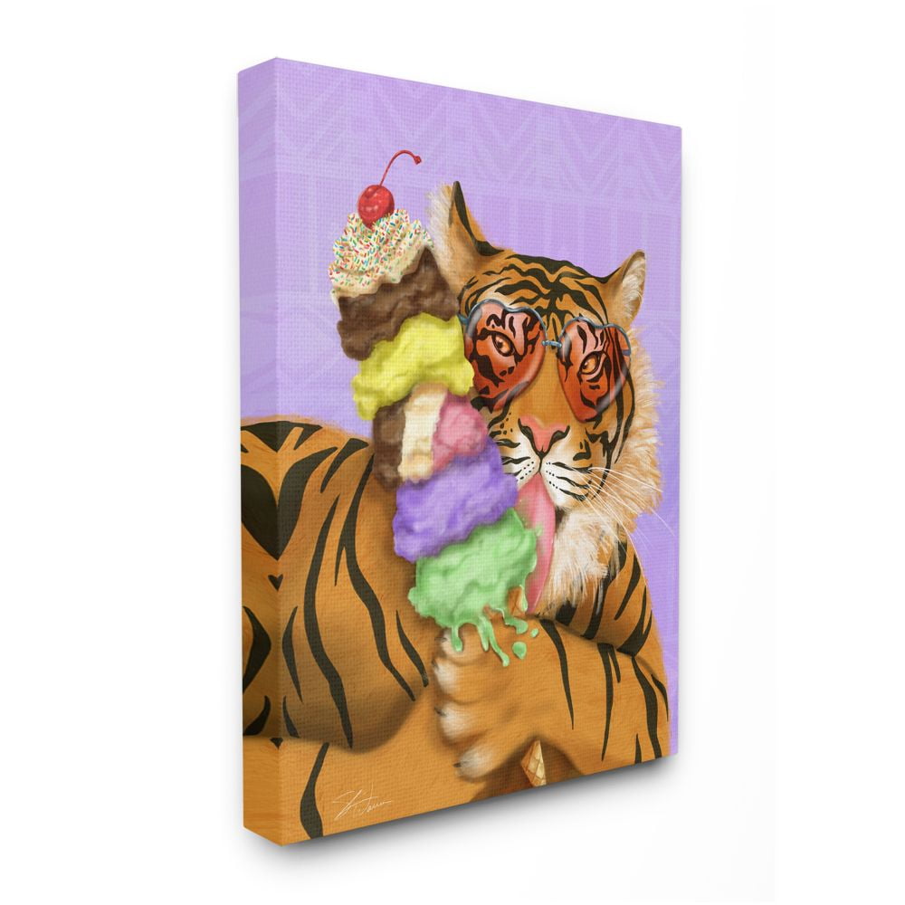 Stupell Industries Glamour Tiger with Colorful Ice Cream Cone Designed ...