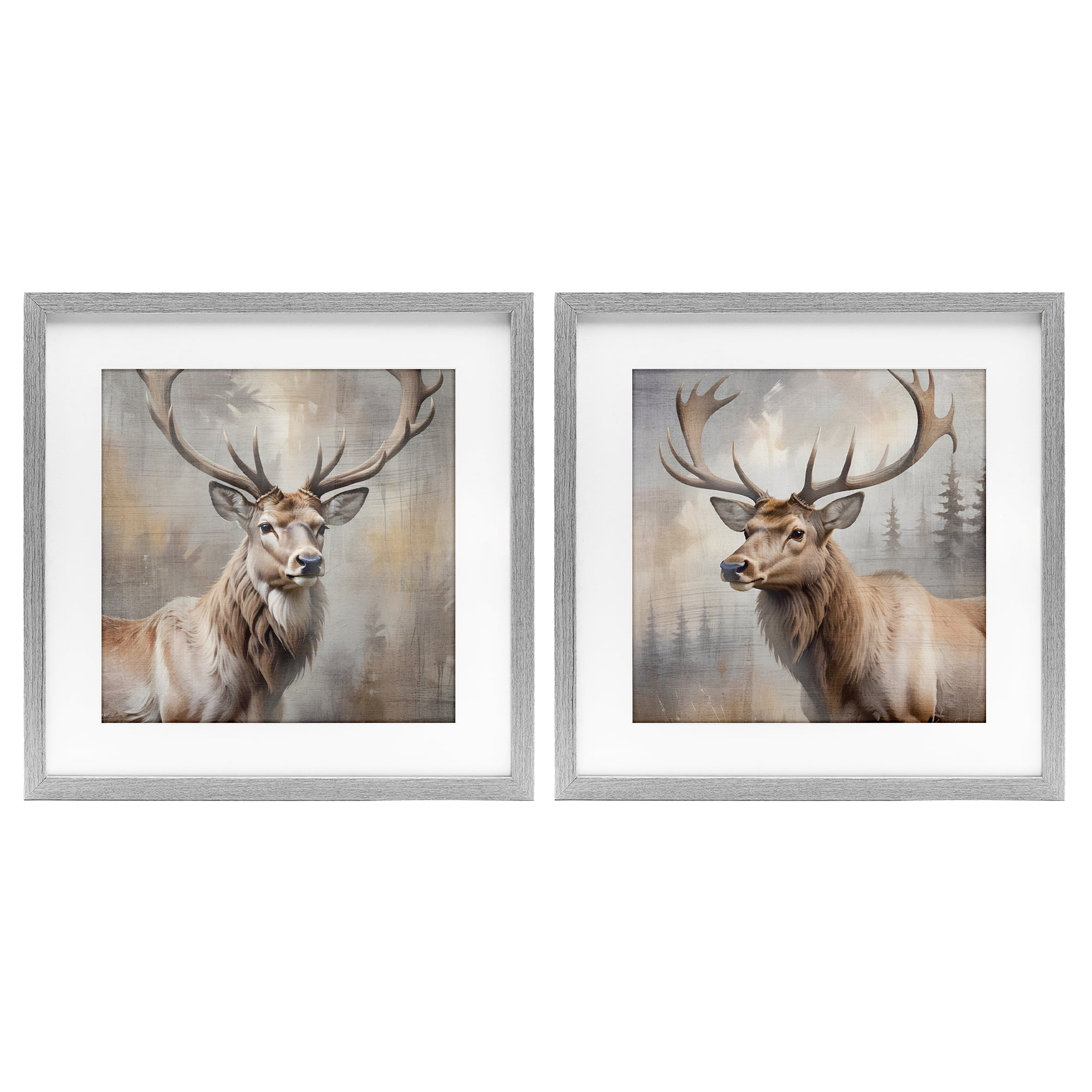 Stupell Industries Glancing Forest Stags 2 Piece Gray Framed Print ...