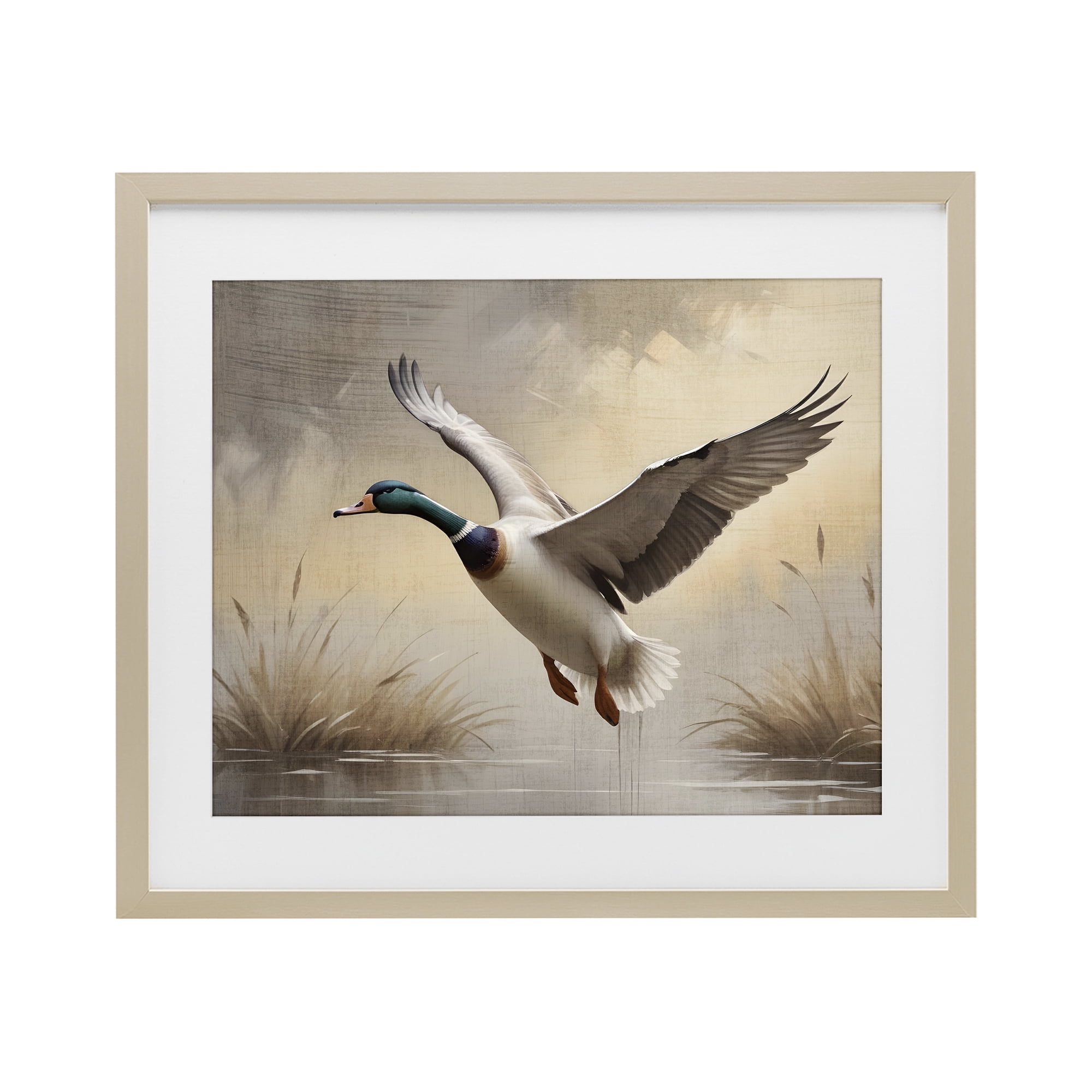 Stupell Industries Gliding Mallard over Wetlands Birch Framed Print ...