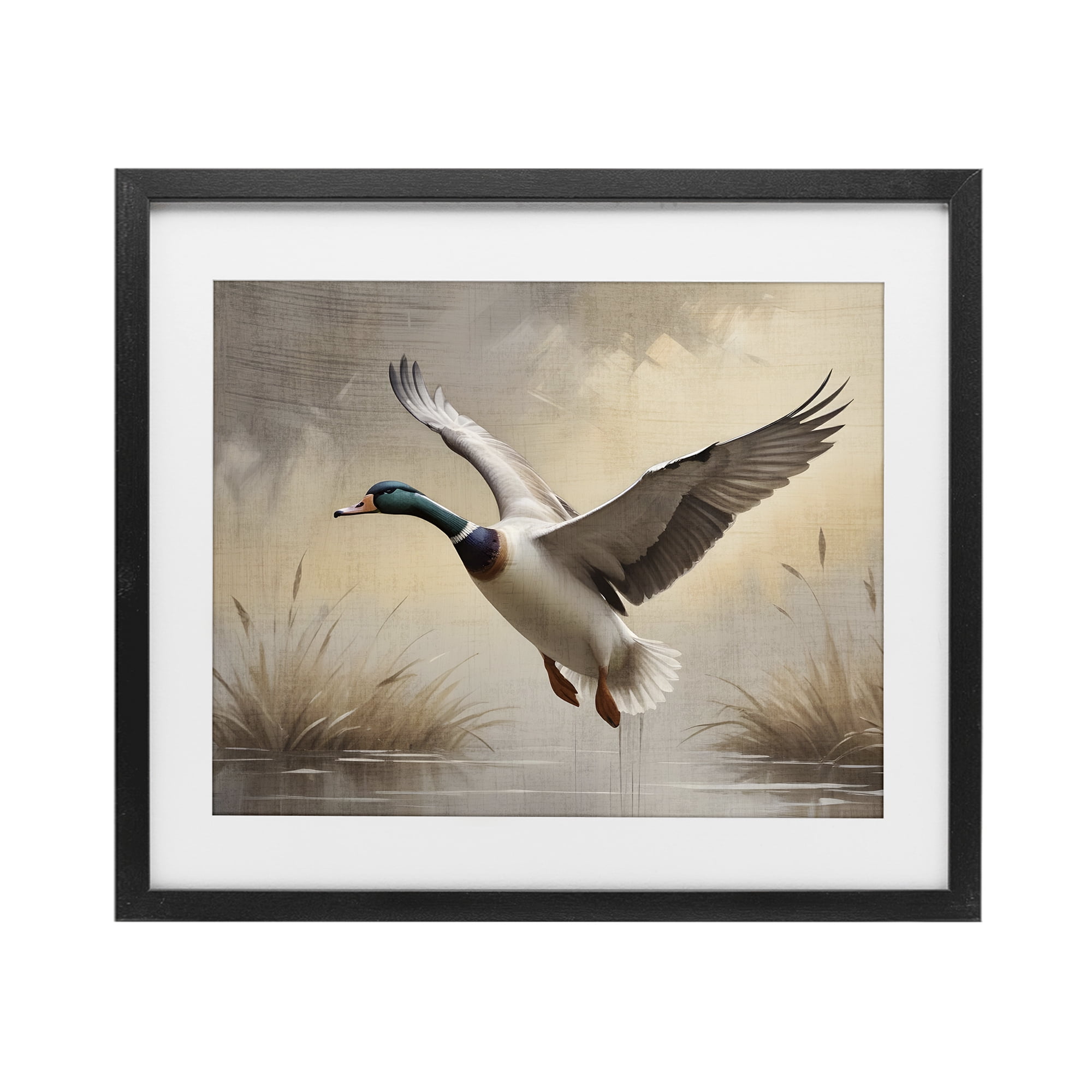 Stupell Industries Gliding Mallard over Wetlands Black Framed Print ...