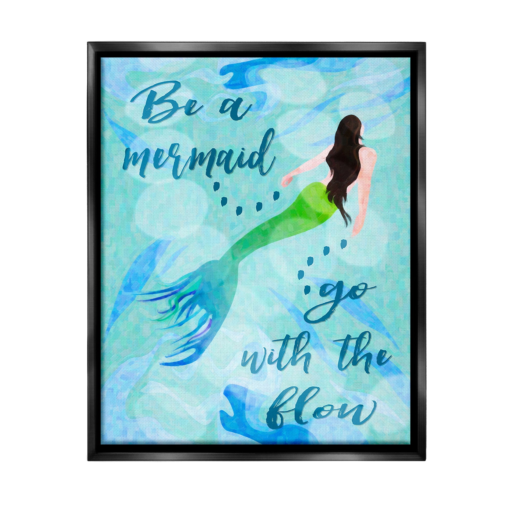 Stupell Industries Go With Flow Mermaid Abstract Painting Black Floater ...