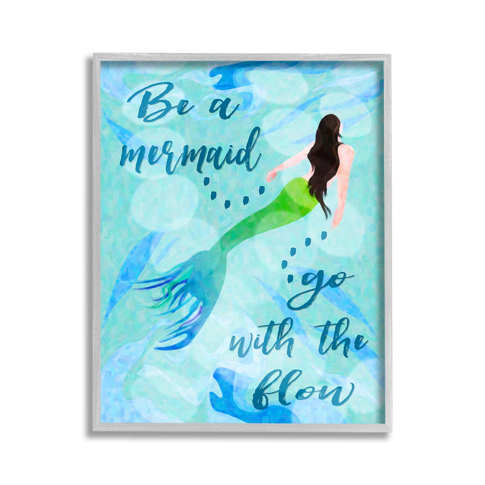 Stupell Industries Go With Flow Mermaid Abstract Painting Gray Framed ...