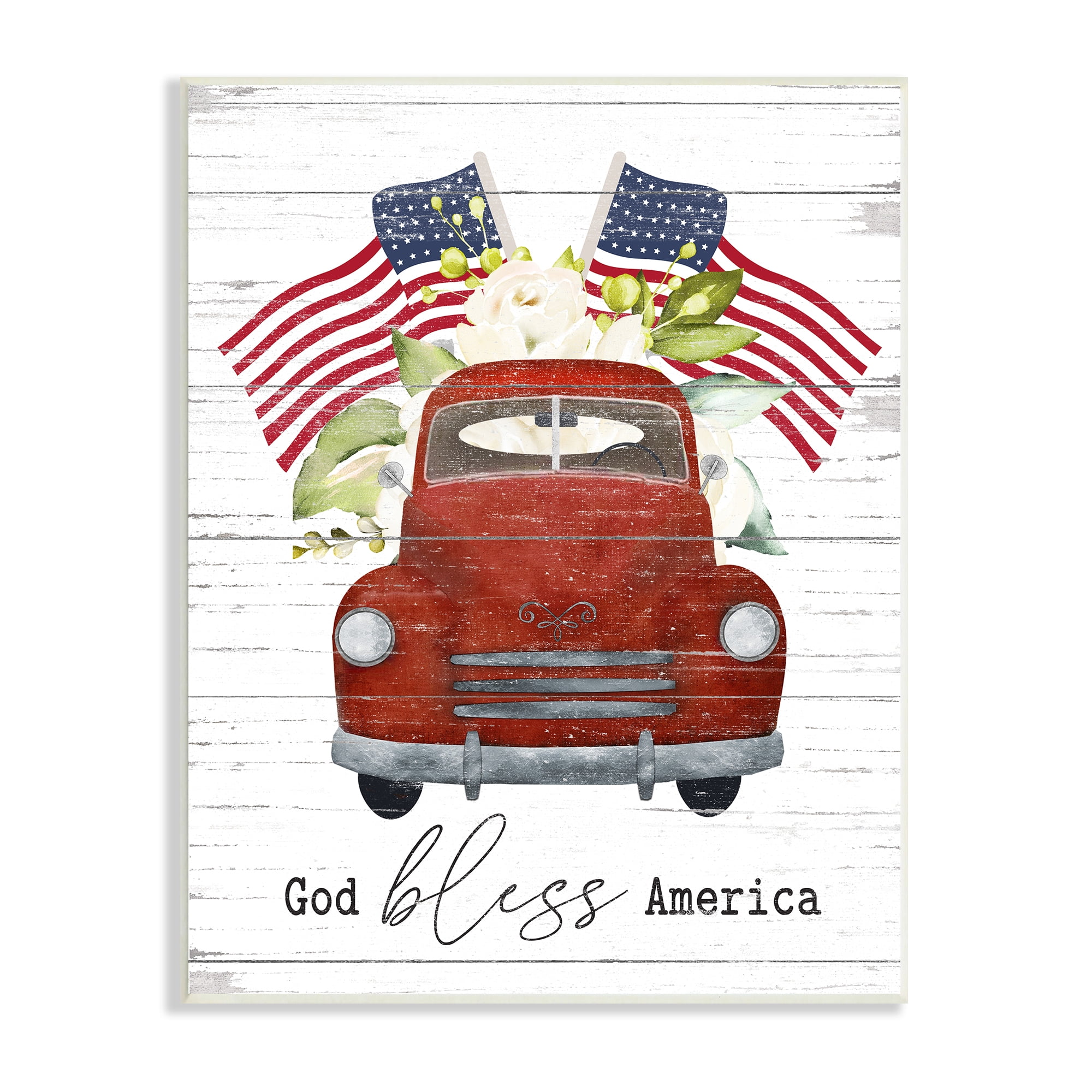 Stupell Industries God Bless America Sentiment Americana Red Truck ...