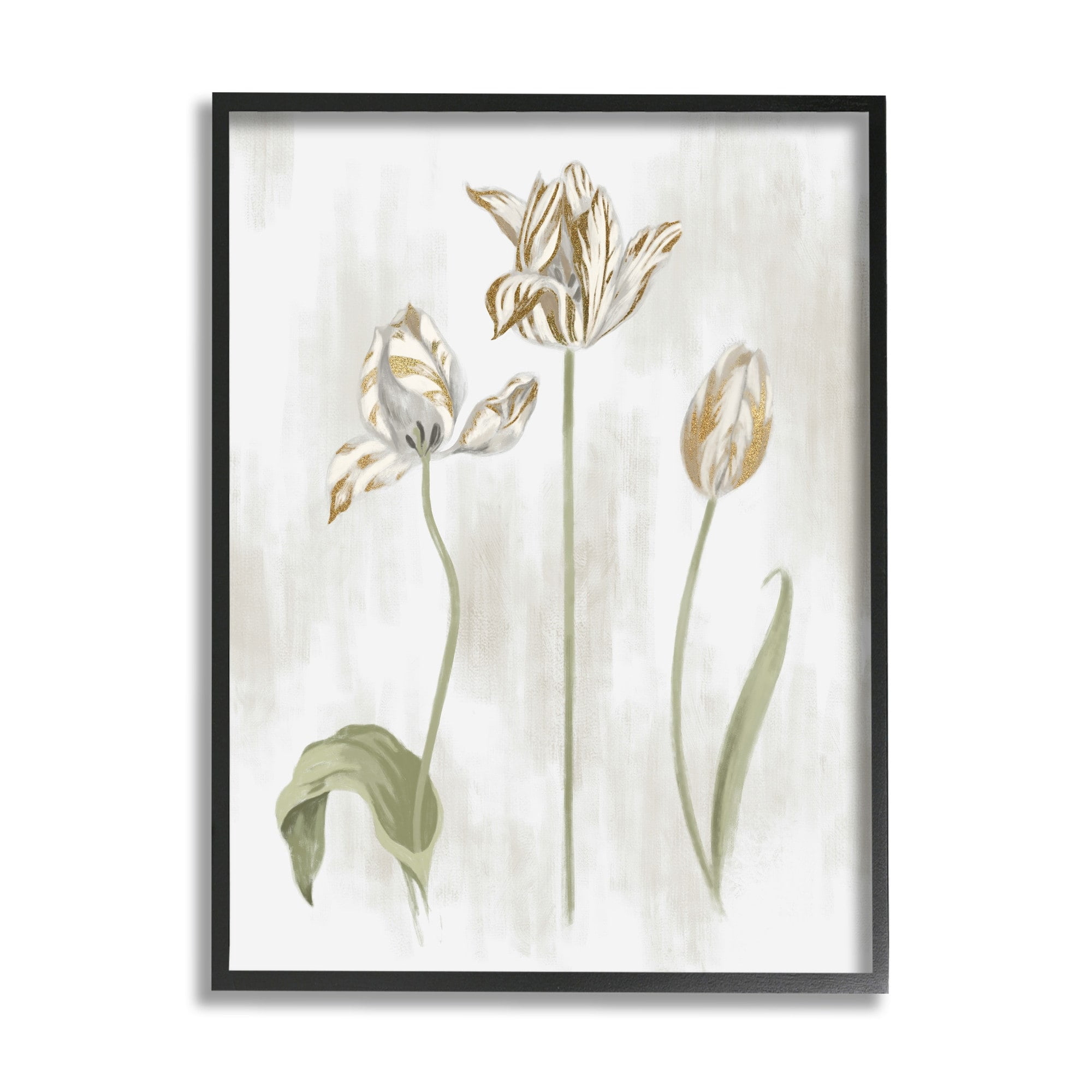 Stupell Industries Golden Irises Blooming over Neutral Beige Black Framed, 16 x 20, Design by ...