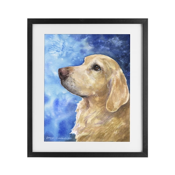 Stupell Industries Golden Retriever Portrait on Azure Black Framed ...