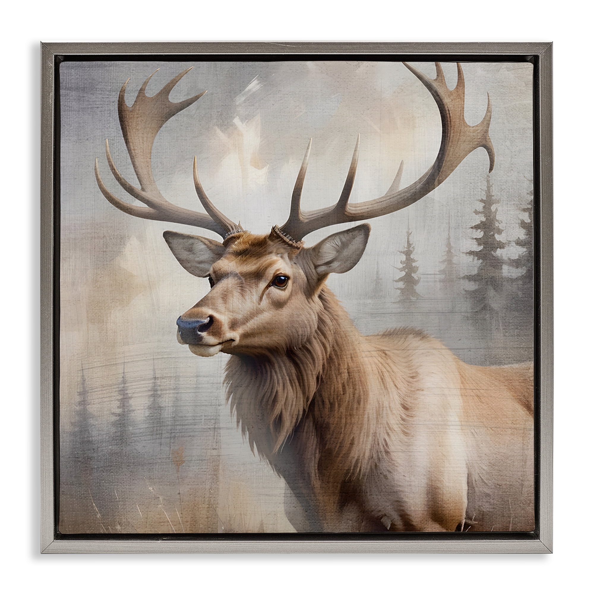 Stupell Industries Graceful Forest Stag Gray Framed Floater Canvas Wall ...
