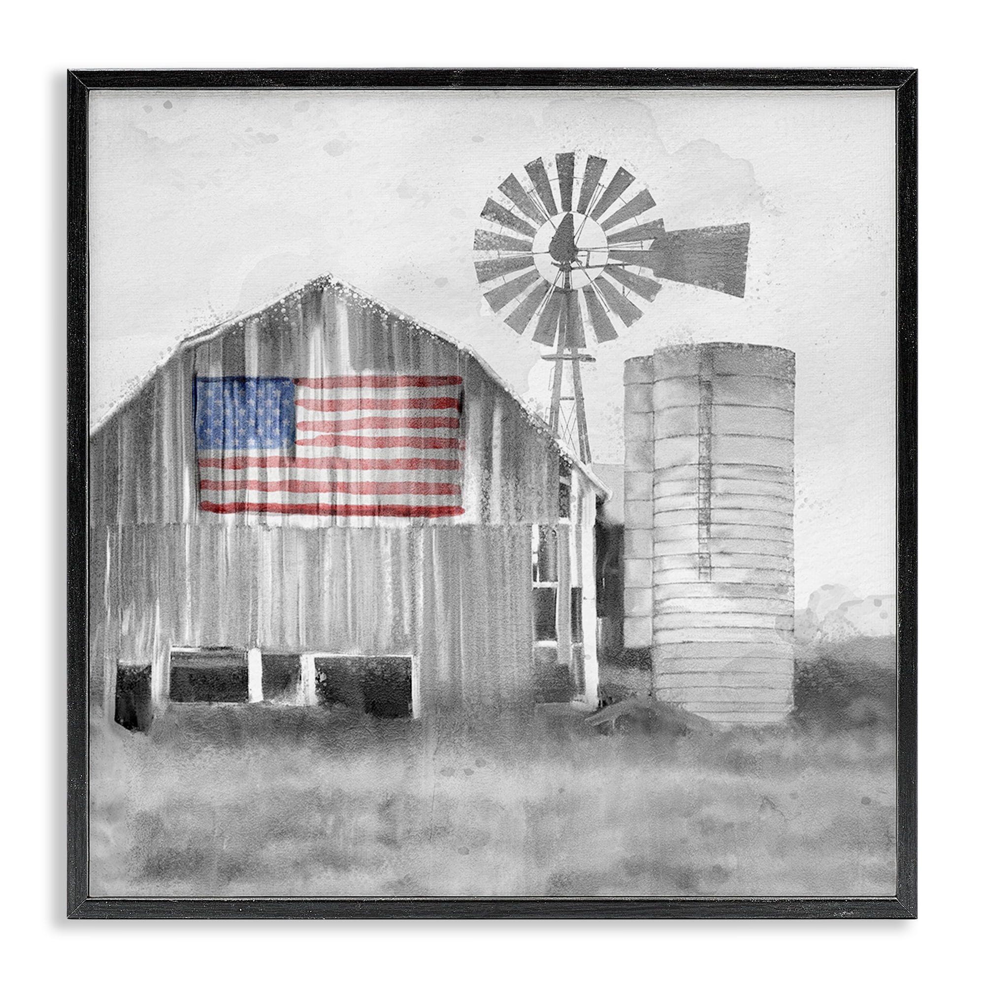 Stupell Industries Grandfather's Barn with Flag Black Framed Giclee Art ...