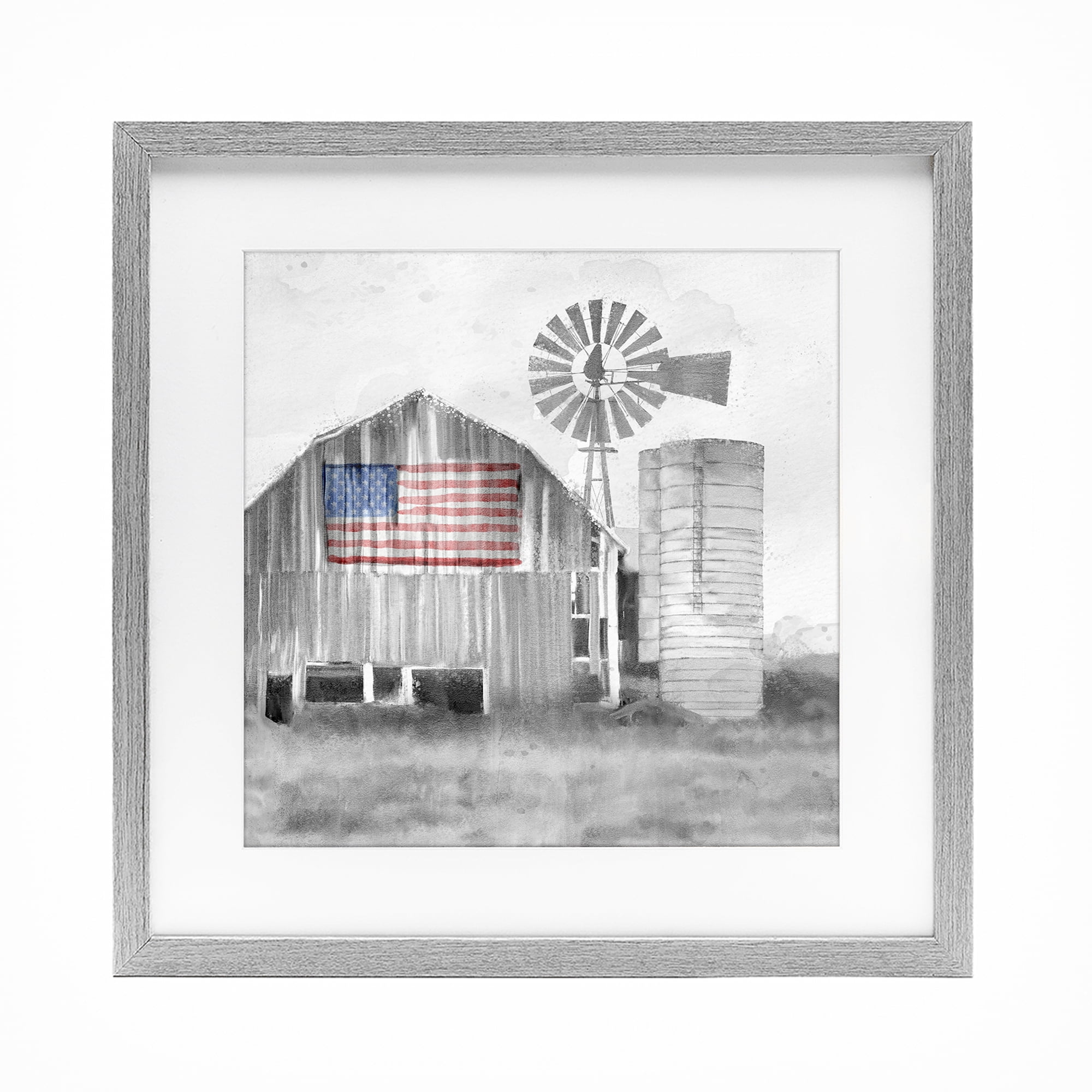 Stupell Industries Grandfather's Barn with Flag Gray Framed Print Under ...