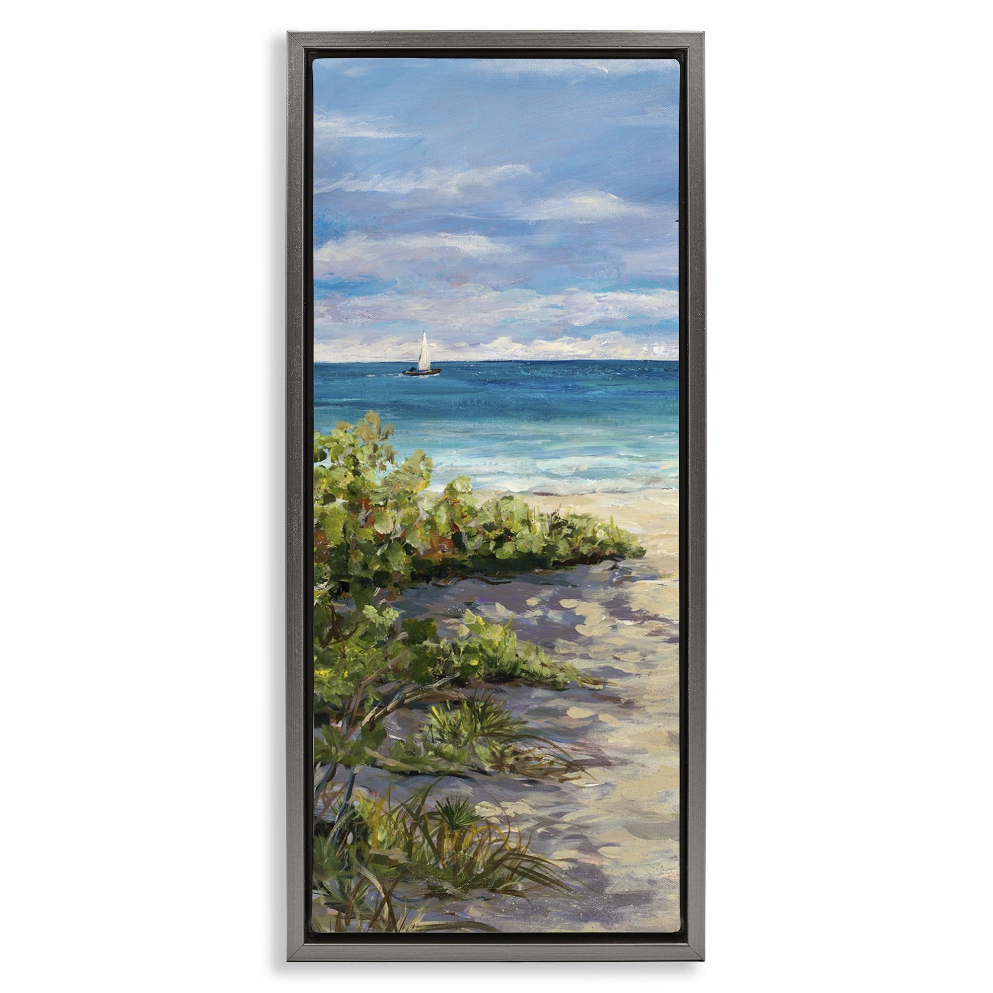Stupell Industries Grassy Beach Shore Landscape Painting Gray Floater ...