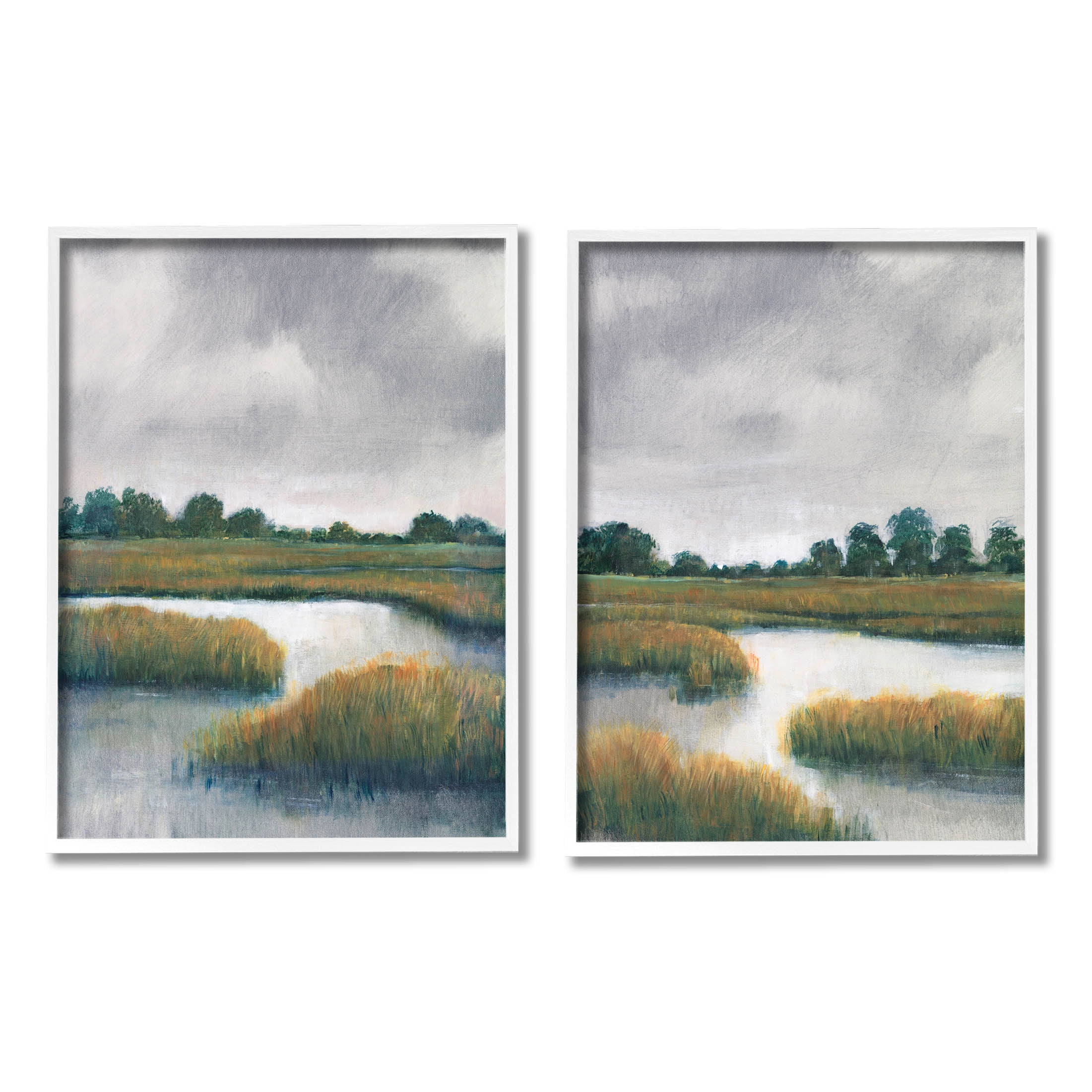Stupell Industries Grassy Rural Marshland Landscape Painting White ...