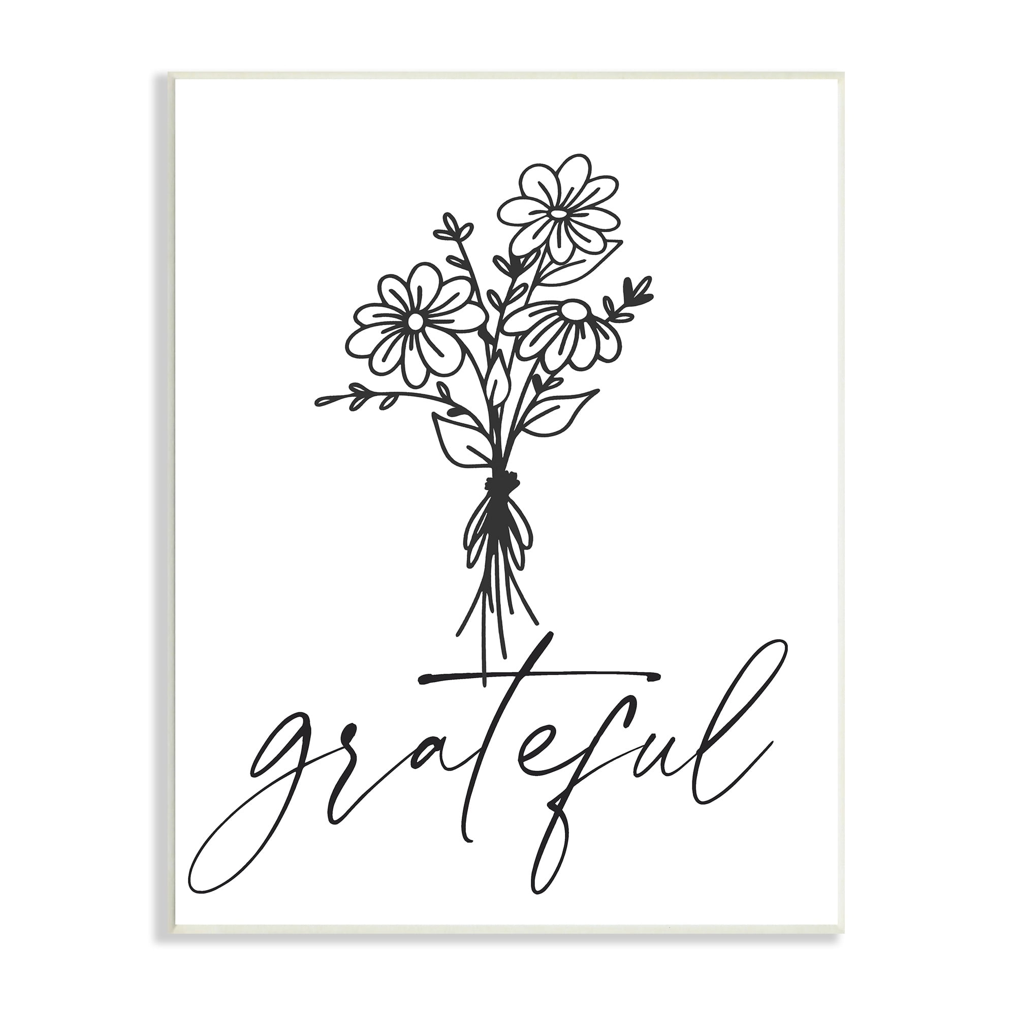 Stupell Industries Grateful Casual Script Calligraphy Floral Daisies ...