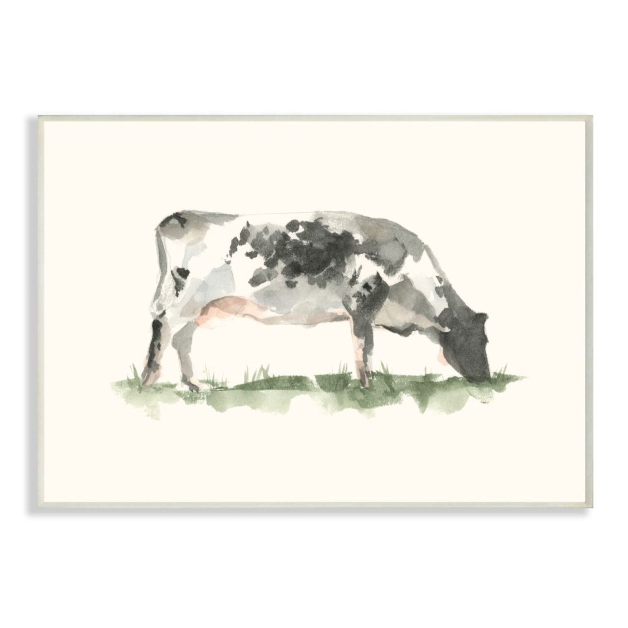 Stupell Industries Grazing Farm Cattle Neutral Cow Field Watercolor ...