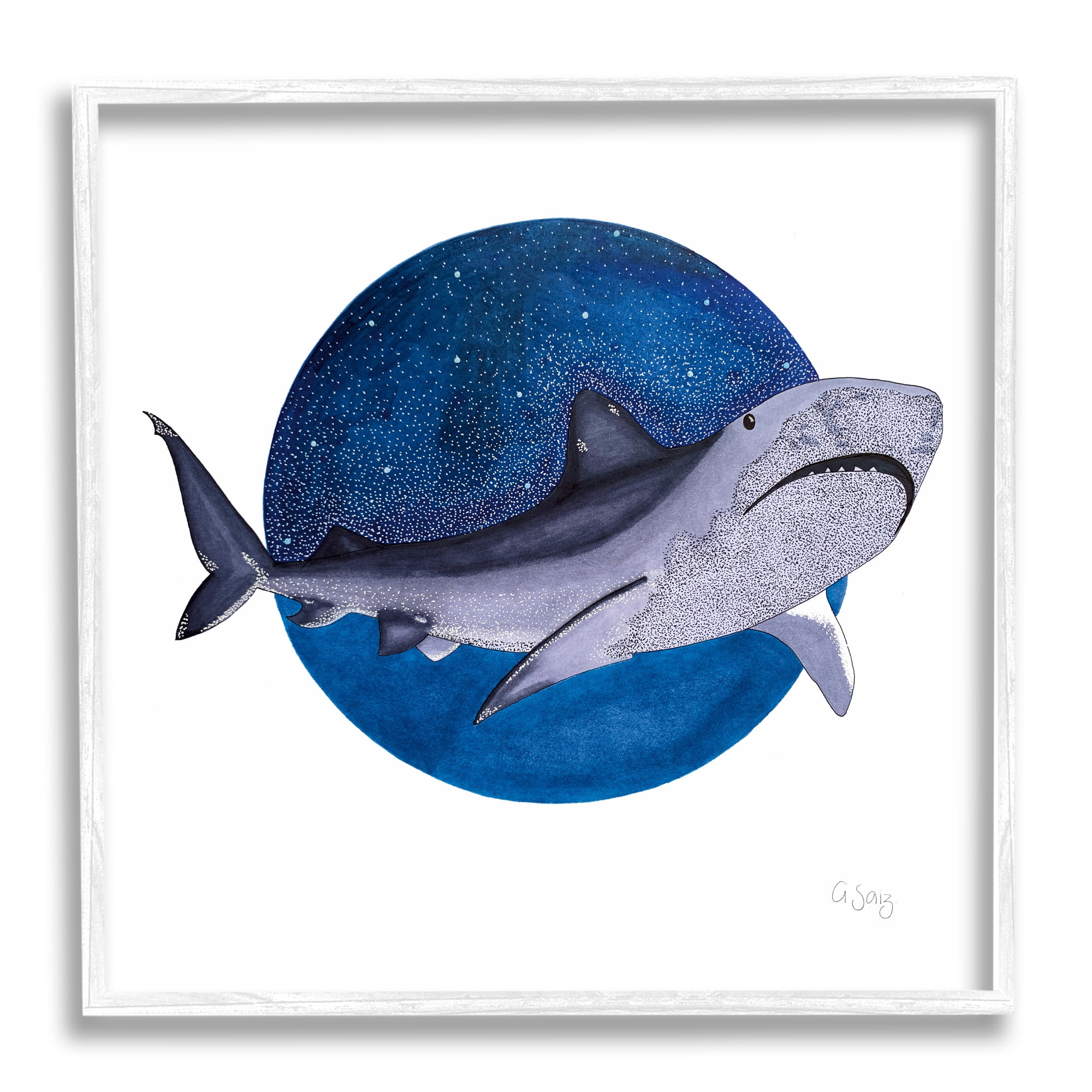 Great White Shark Swimming Starry Night Sky Animals & Insects Painting ...