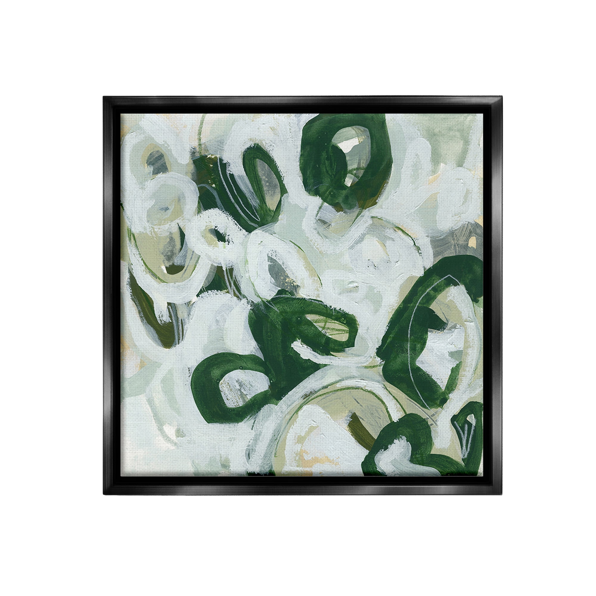 Stupell Industries Green Hued Shapes Abstract Painting Black Floater ...