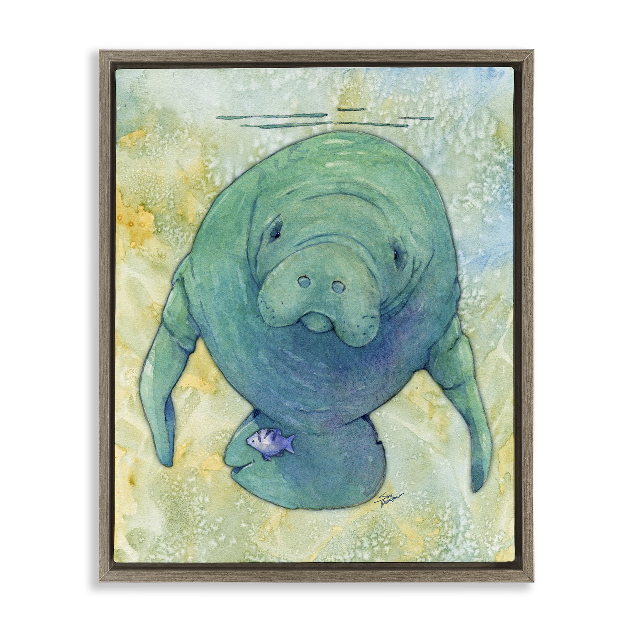Stupell Industries Green Manatee Underwater Animals & Insects Painting ...