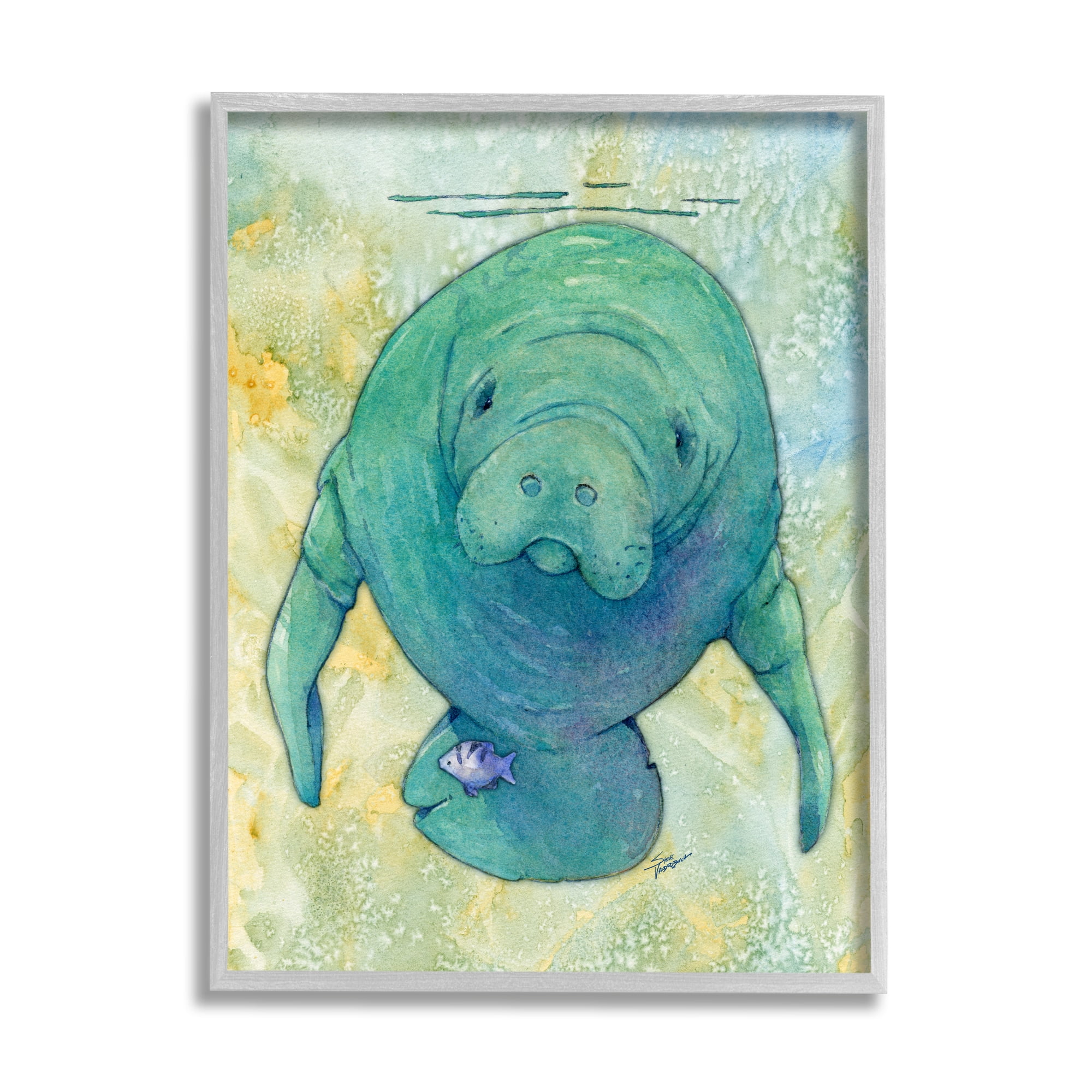 Stupell Green Manatee Painting - 11x14 Framed Art Print - Walmart.com