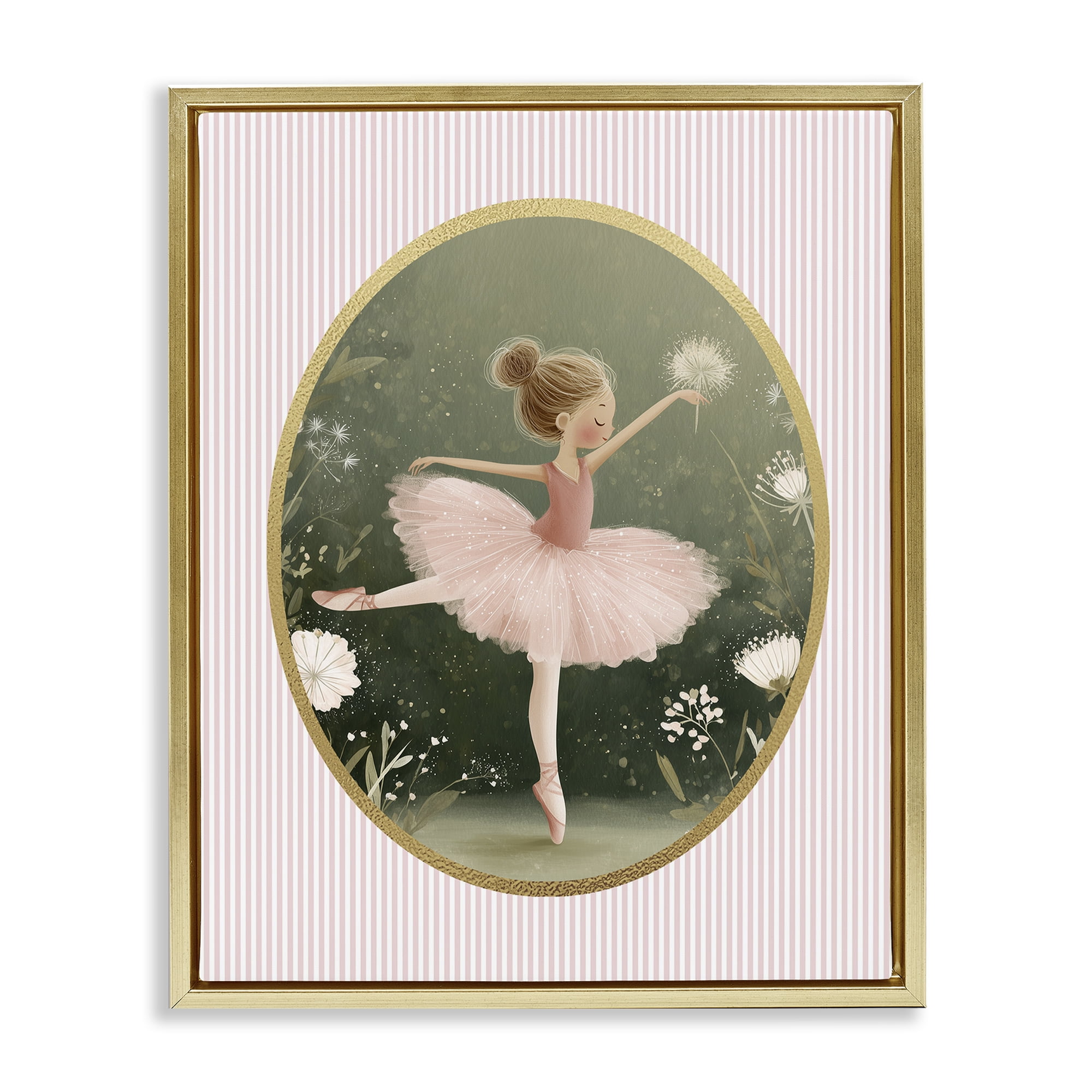 Stupell Industries Green & Pink Ballerina Gold Framed Floater Canvas ...