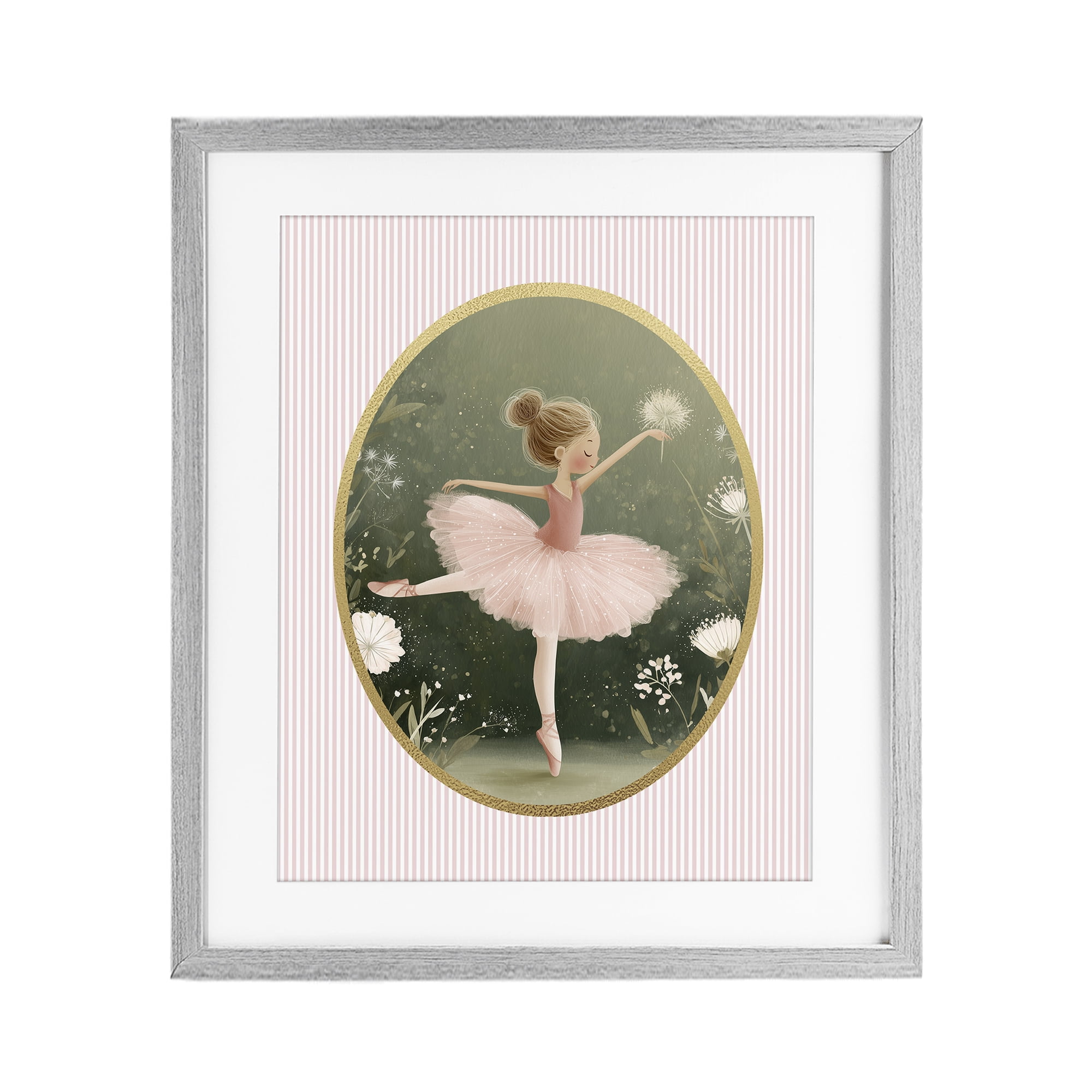 Stupell Industries Green & Pink Ballerina Gray Framed Print Under Glass ...