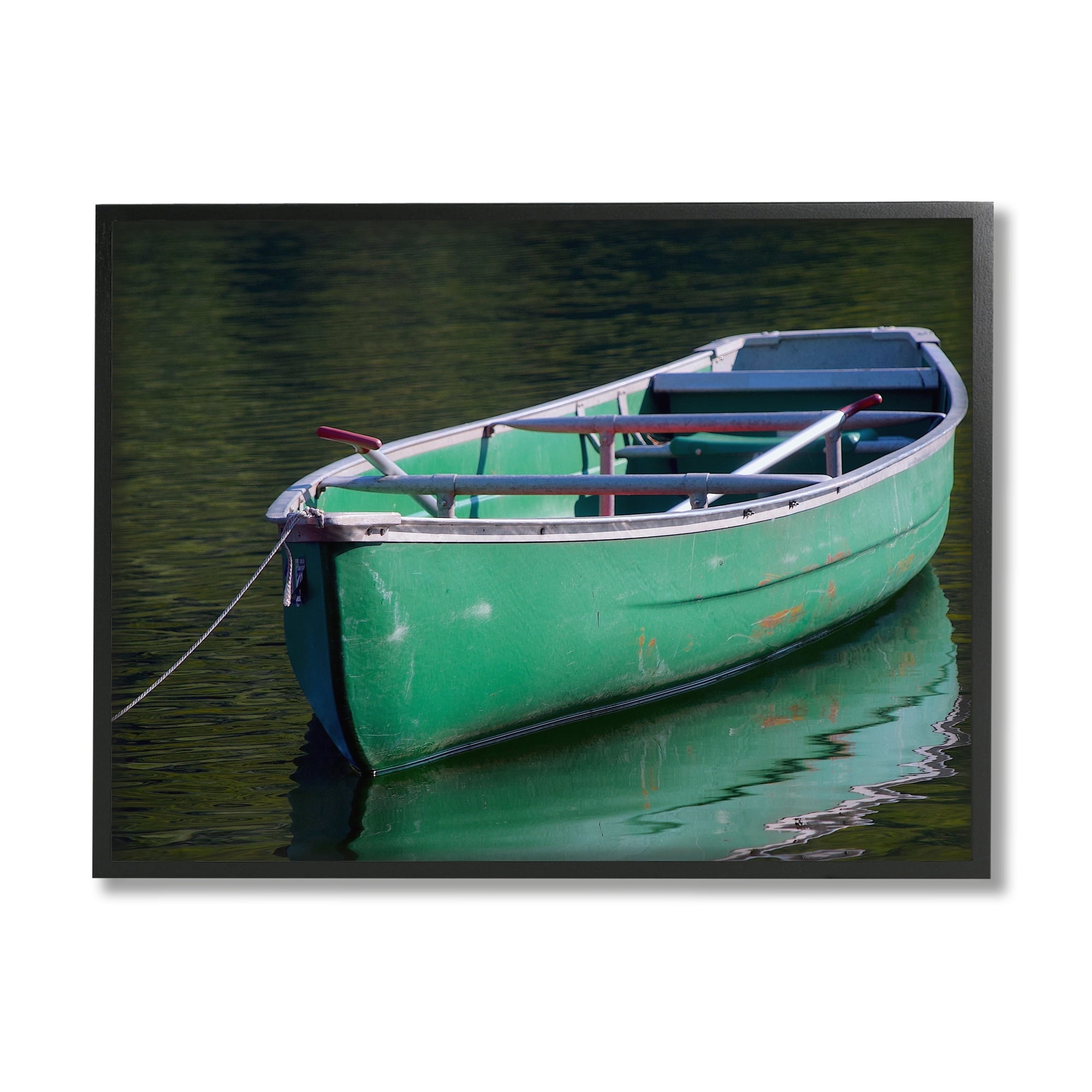 Stupell Industries Green Rowboat Canoe Floating Lake Dock Photography ...