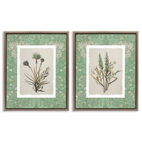 Stupell Industries Green Tone Herbal Blooms 2 Piece Brown Framed ...