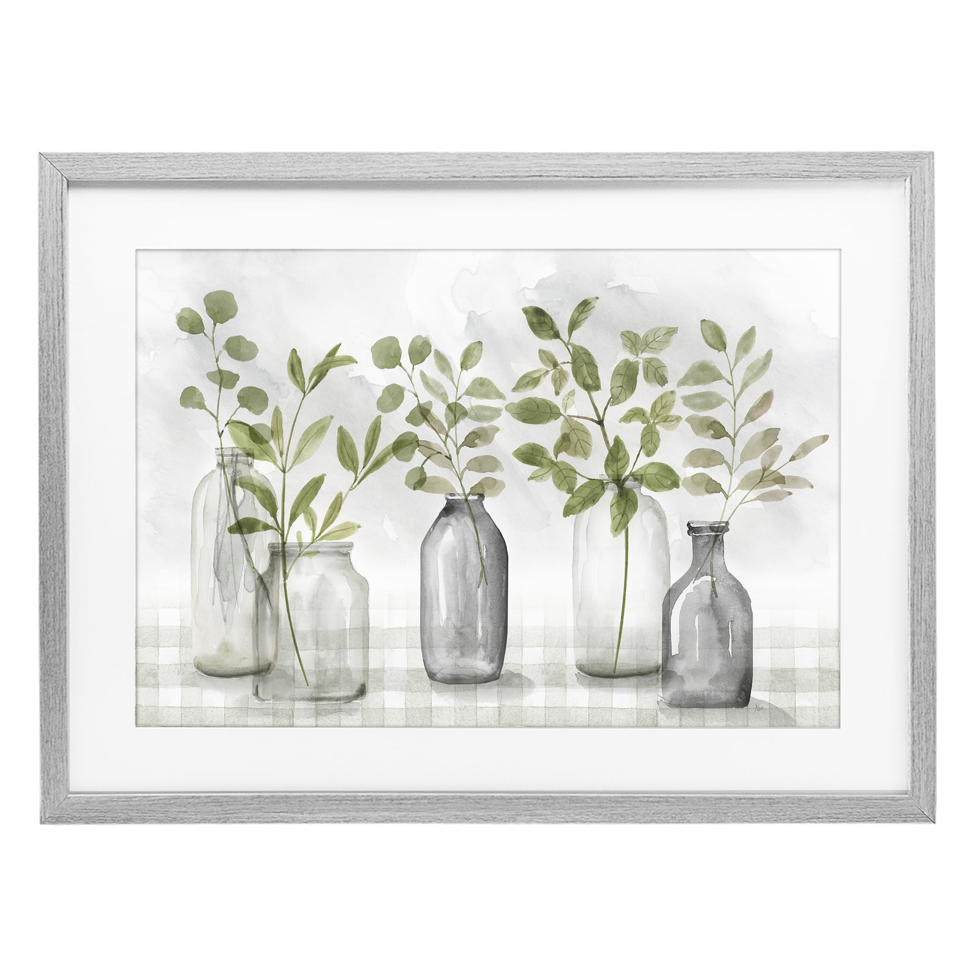 Stupell Industries Greenery Leaves in Vases Gray Framed Print Under ...