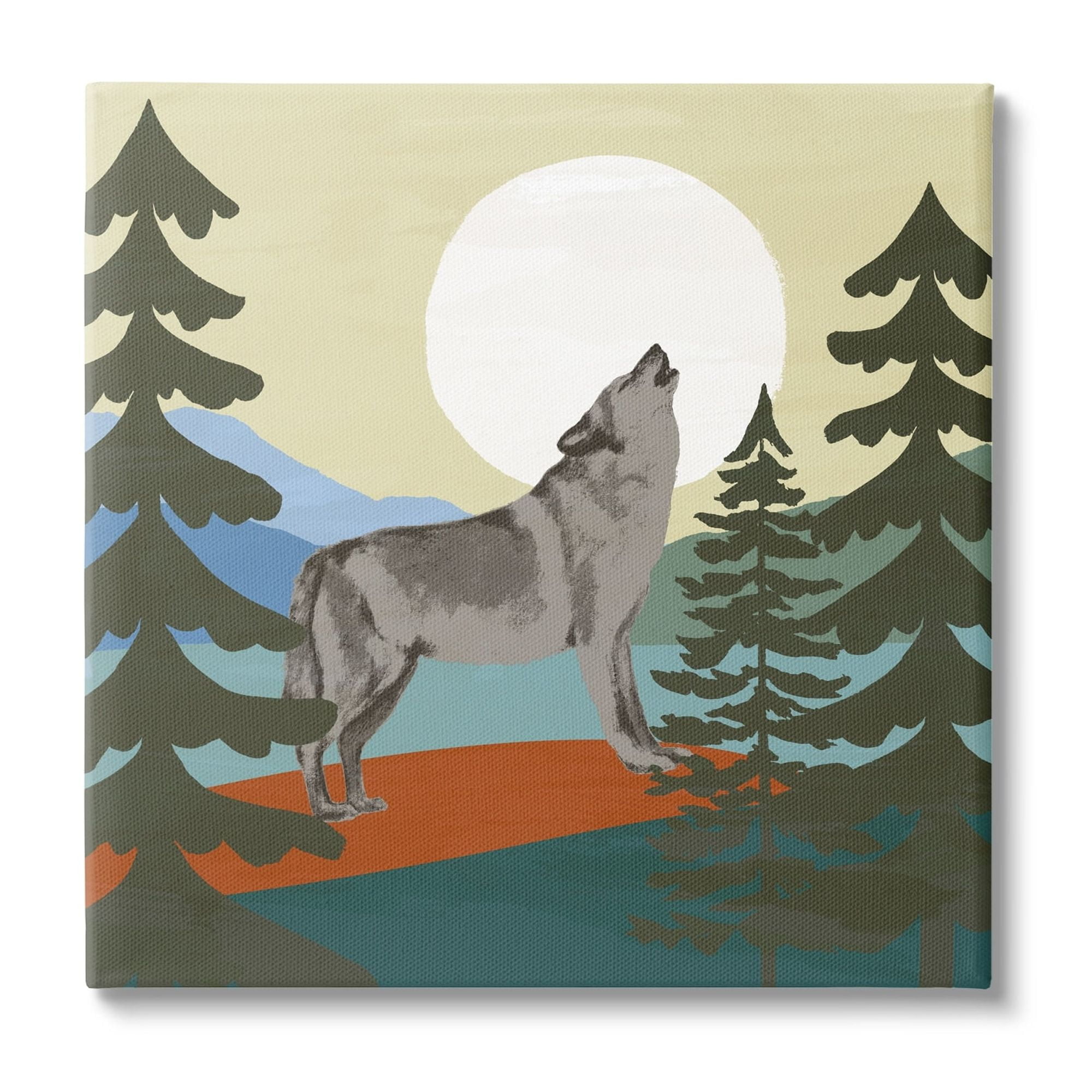 Stupell Industries Grey Wolf Howling Moon Woodlands Trees , 24 x 24 ...