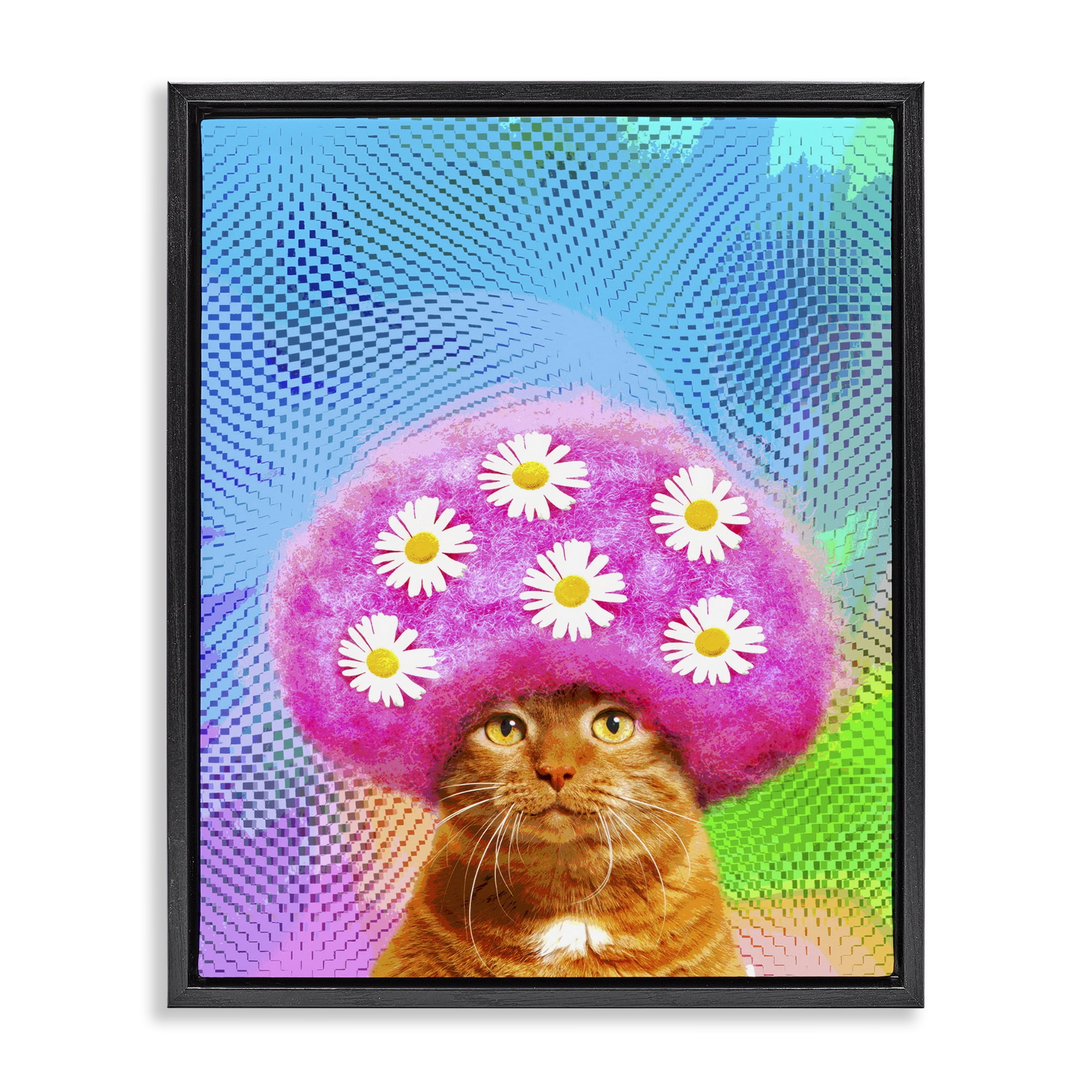 Stupell Industries Groovy Daisy Wig Cat Novelty & Humor Painting Black ...